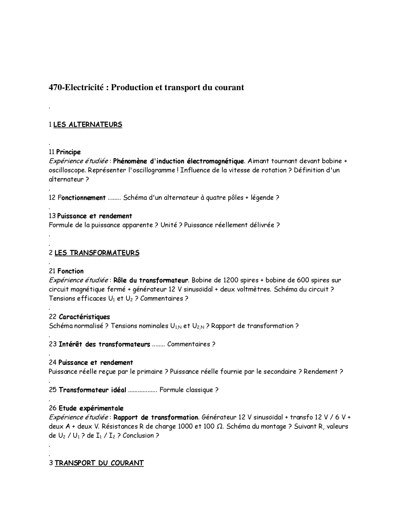 Exercices Sur L électricité La Production Et Transport Du Courant