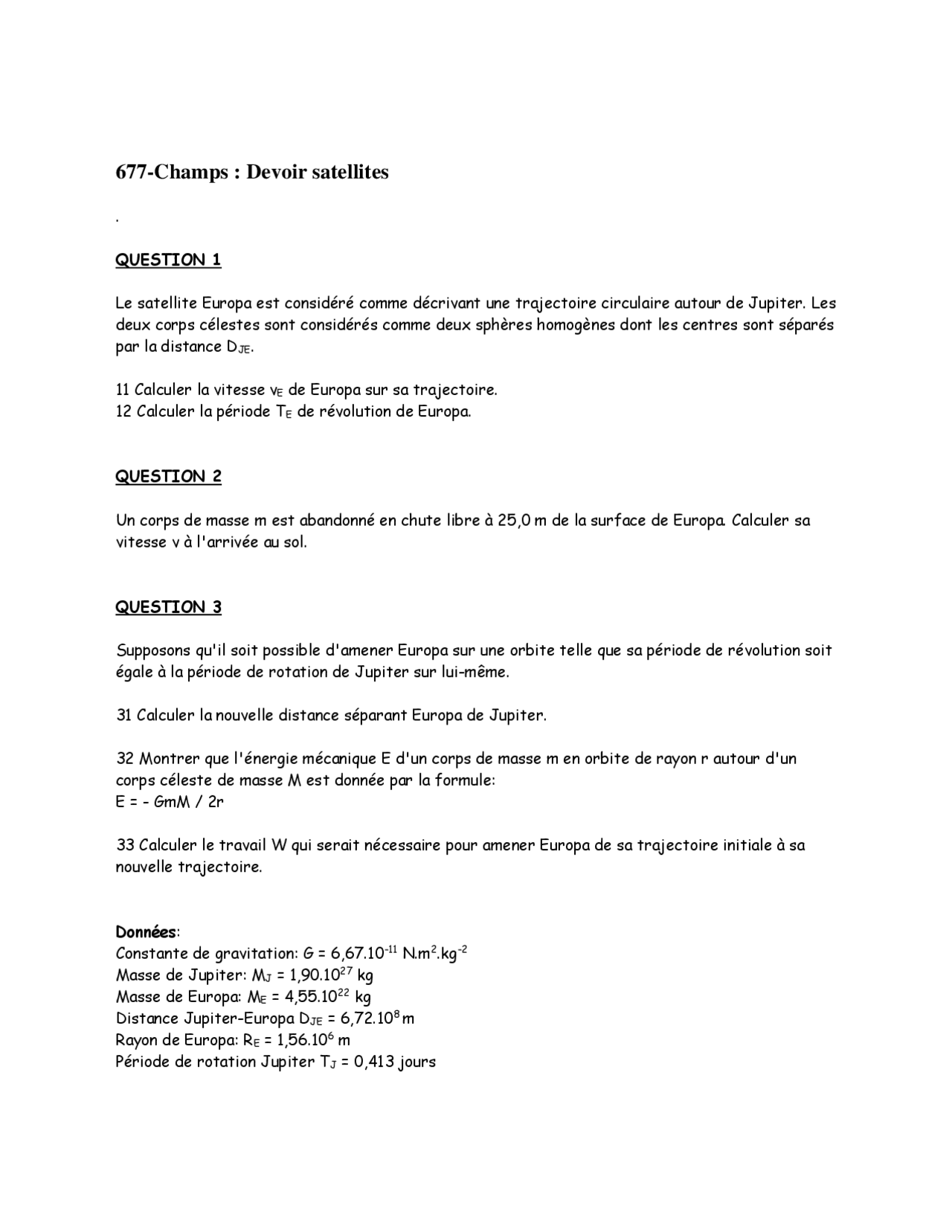 Exercices Sur Les Champs Devoir Satellites 2 Docsity