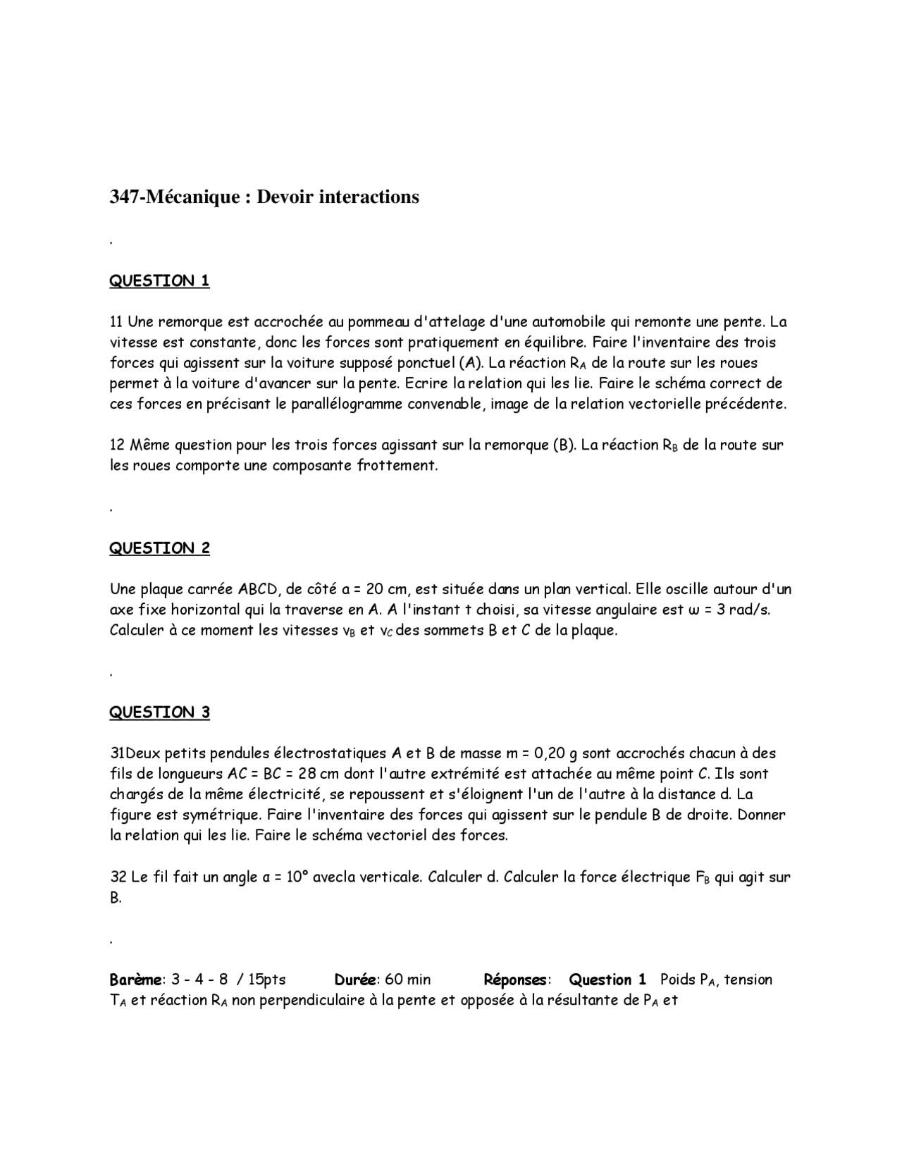Exercices Sur La Mécanique Devoir Interactions Exercises Advanced