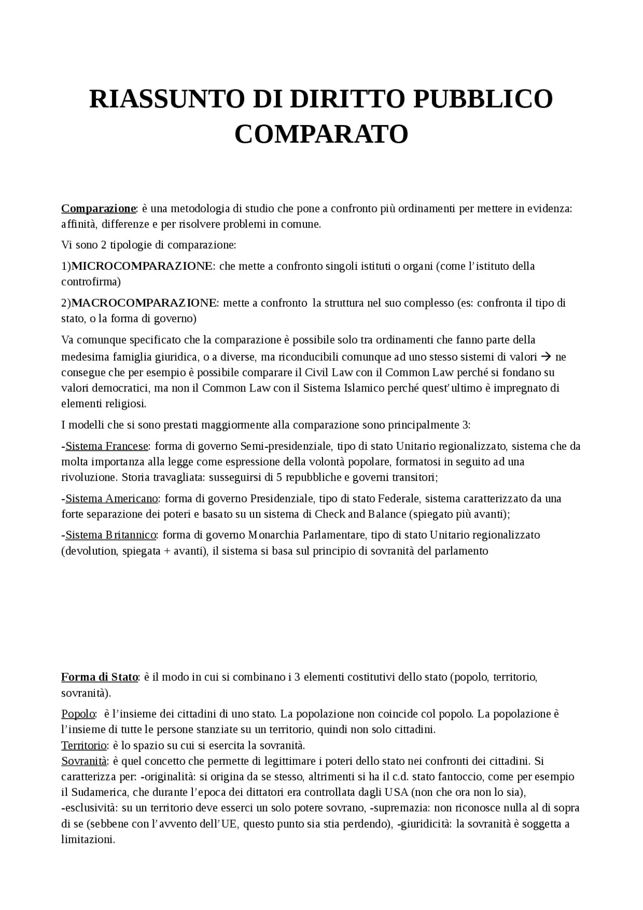 Riassunto Di Diritto Pubblico Comparato Docsity