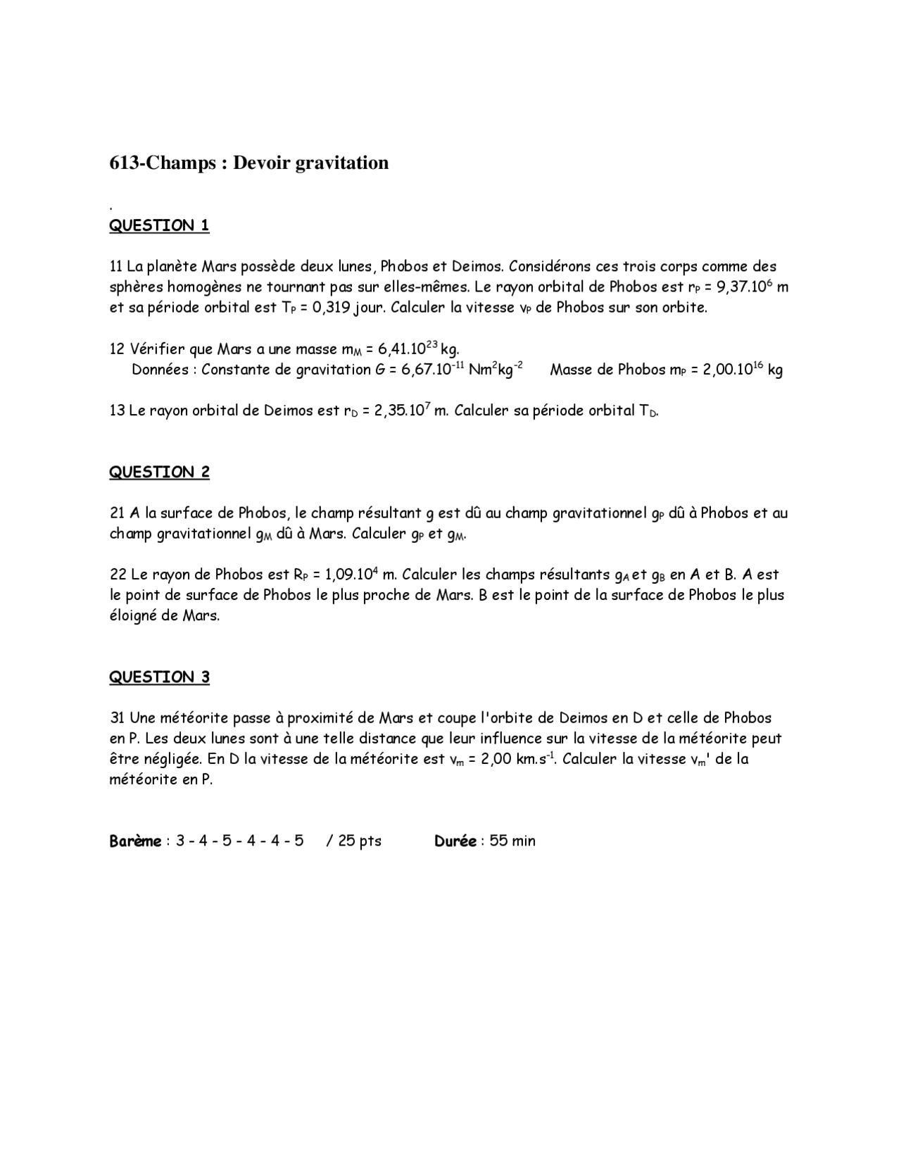 Exercices Sur Les Champs Devoir Gravitation 2 Exercices Principes
