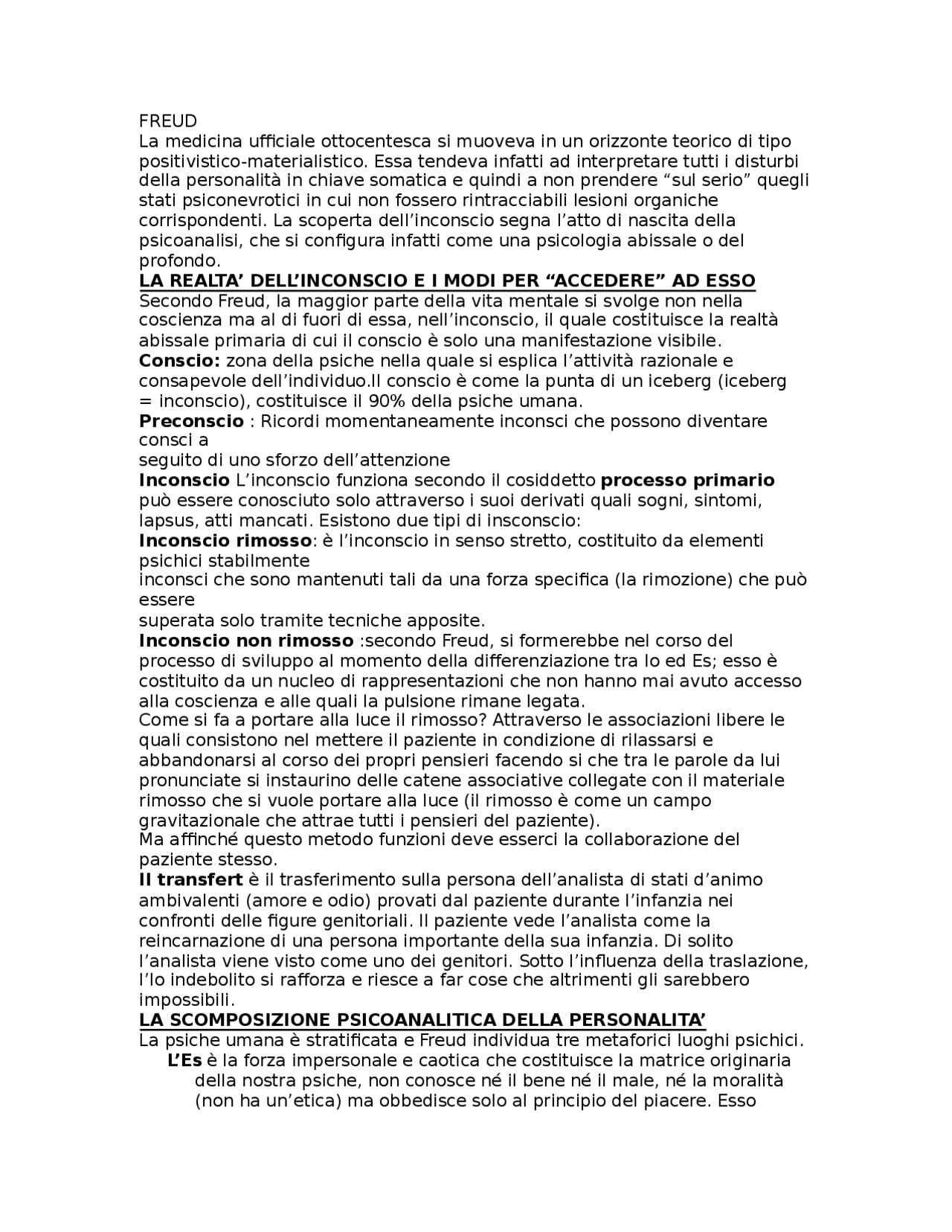 Riassunto Su Freud Docsity