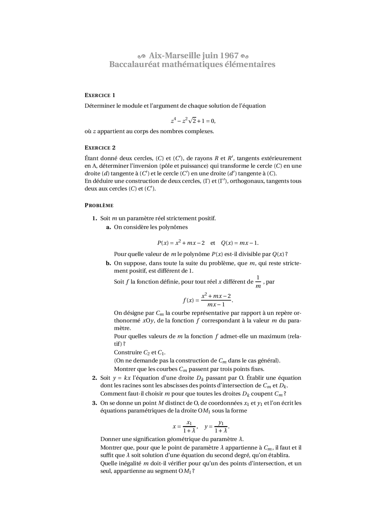 Exercices Dalgèbre Mathématiques élémentaires 1 Docsity