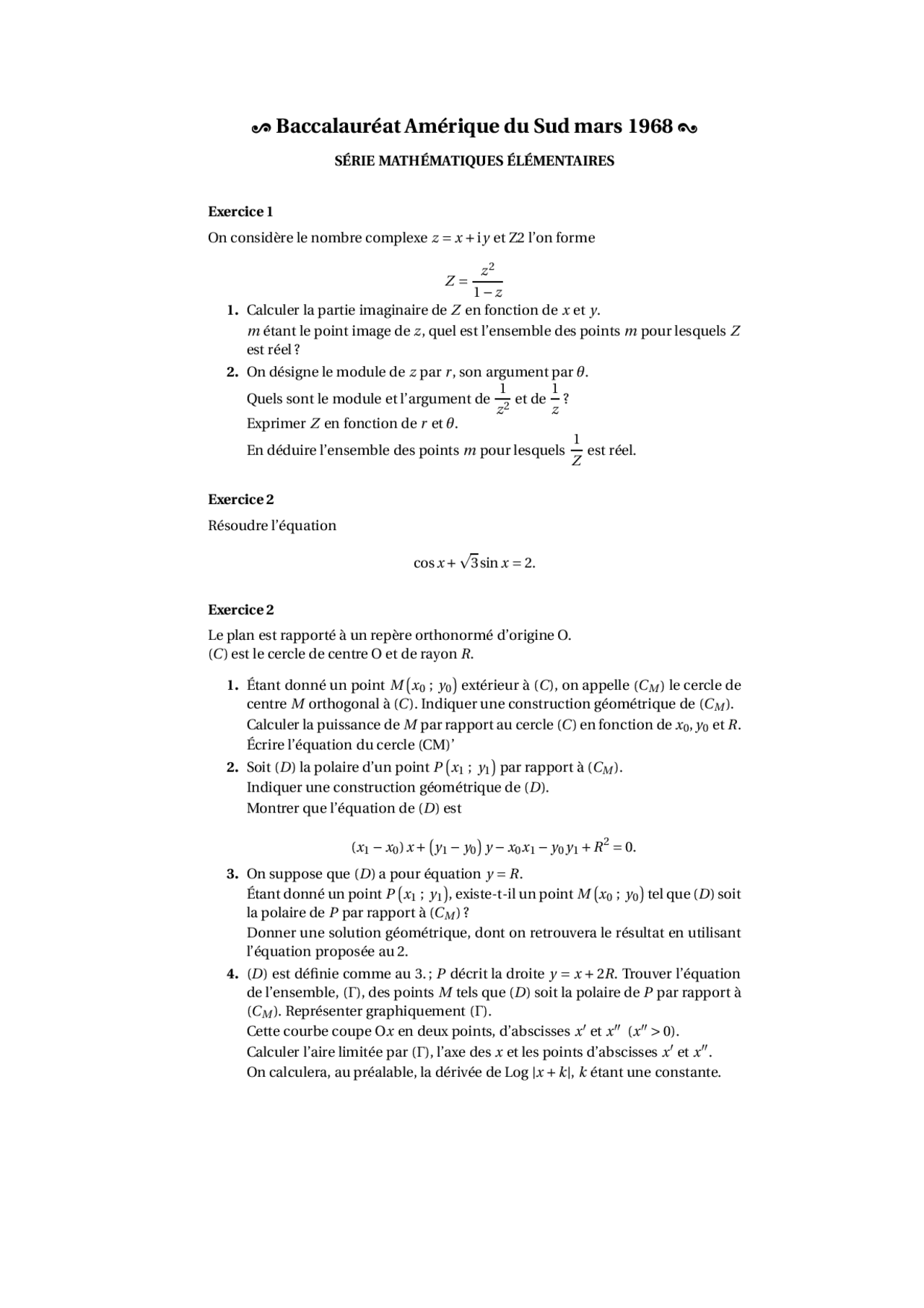 Le Nombre Complexe Exercices De Sciences Mathématiques 5 Docsity