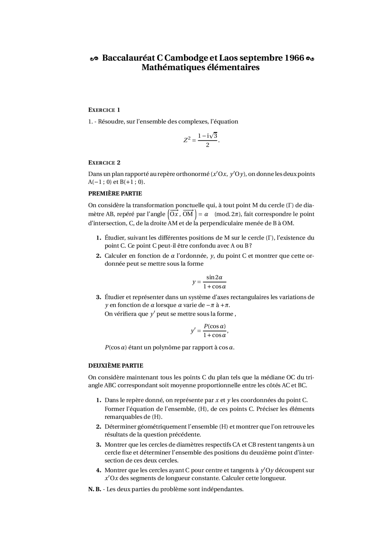 Mathématique Et Technique Exercices Dalgèbre 3 Docsity