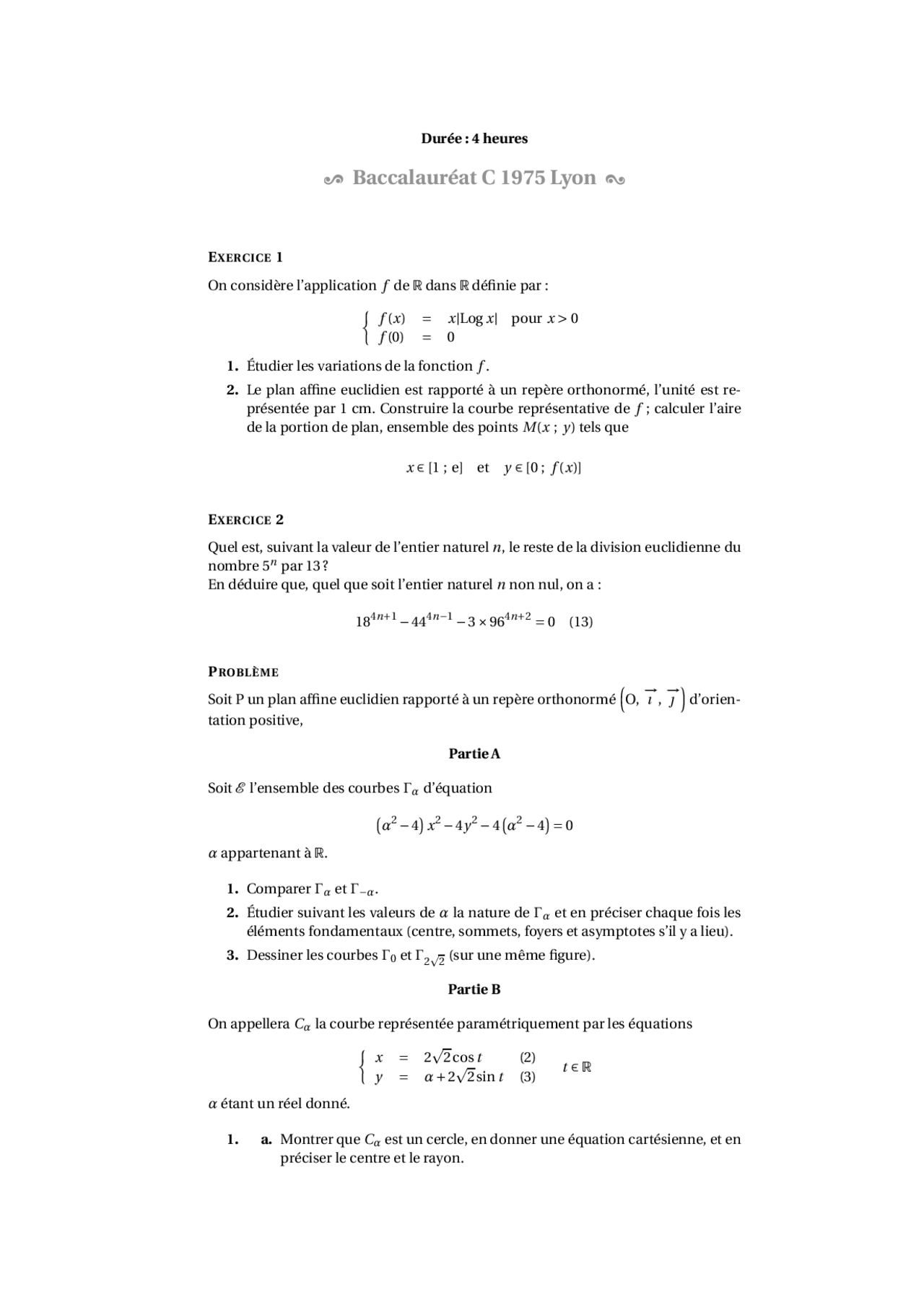 Sciences Mathématiques Exercices 1 Docsity