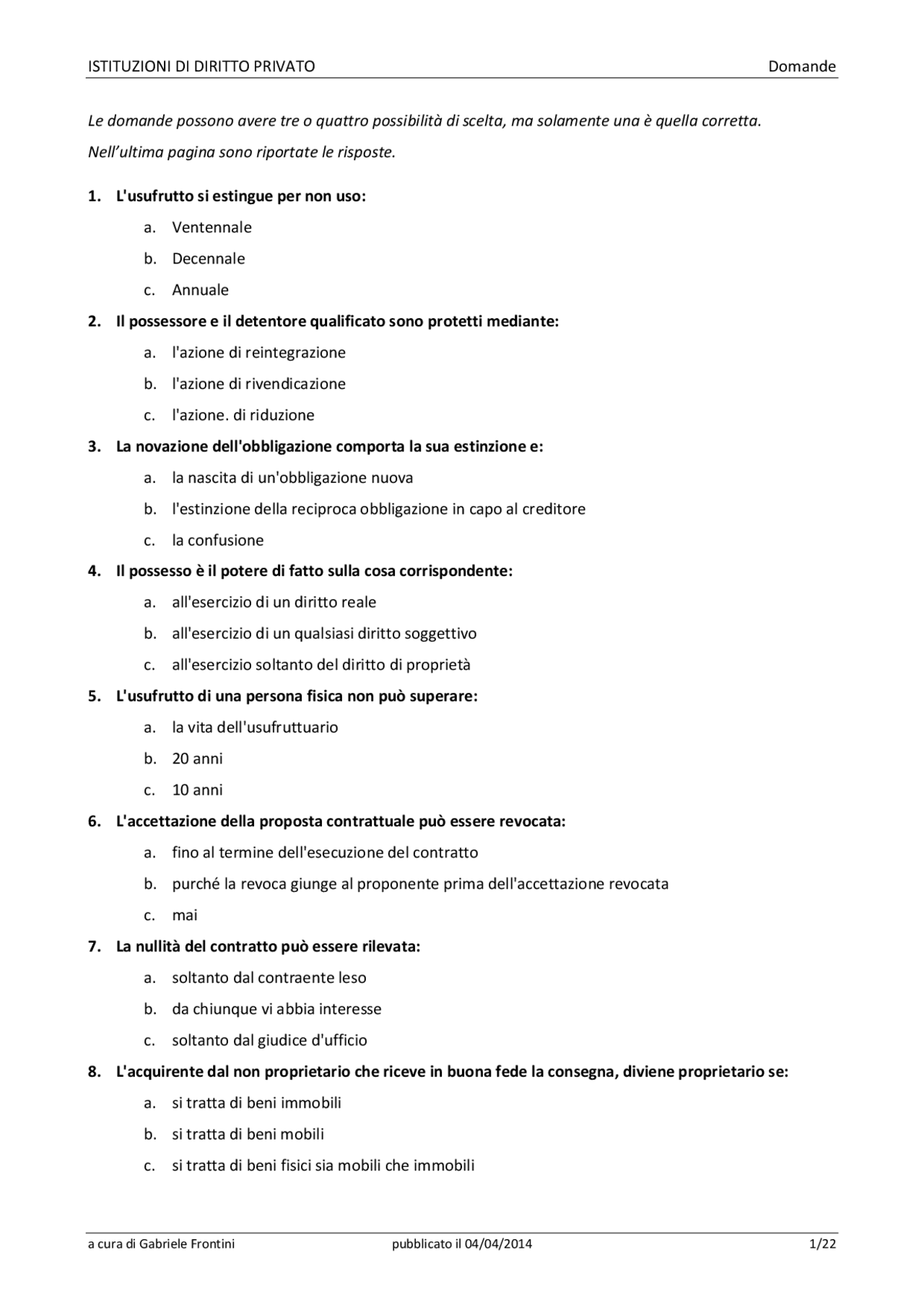 Domanderisposte Diritto Privato Docsity