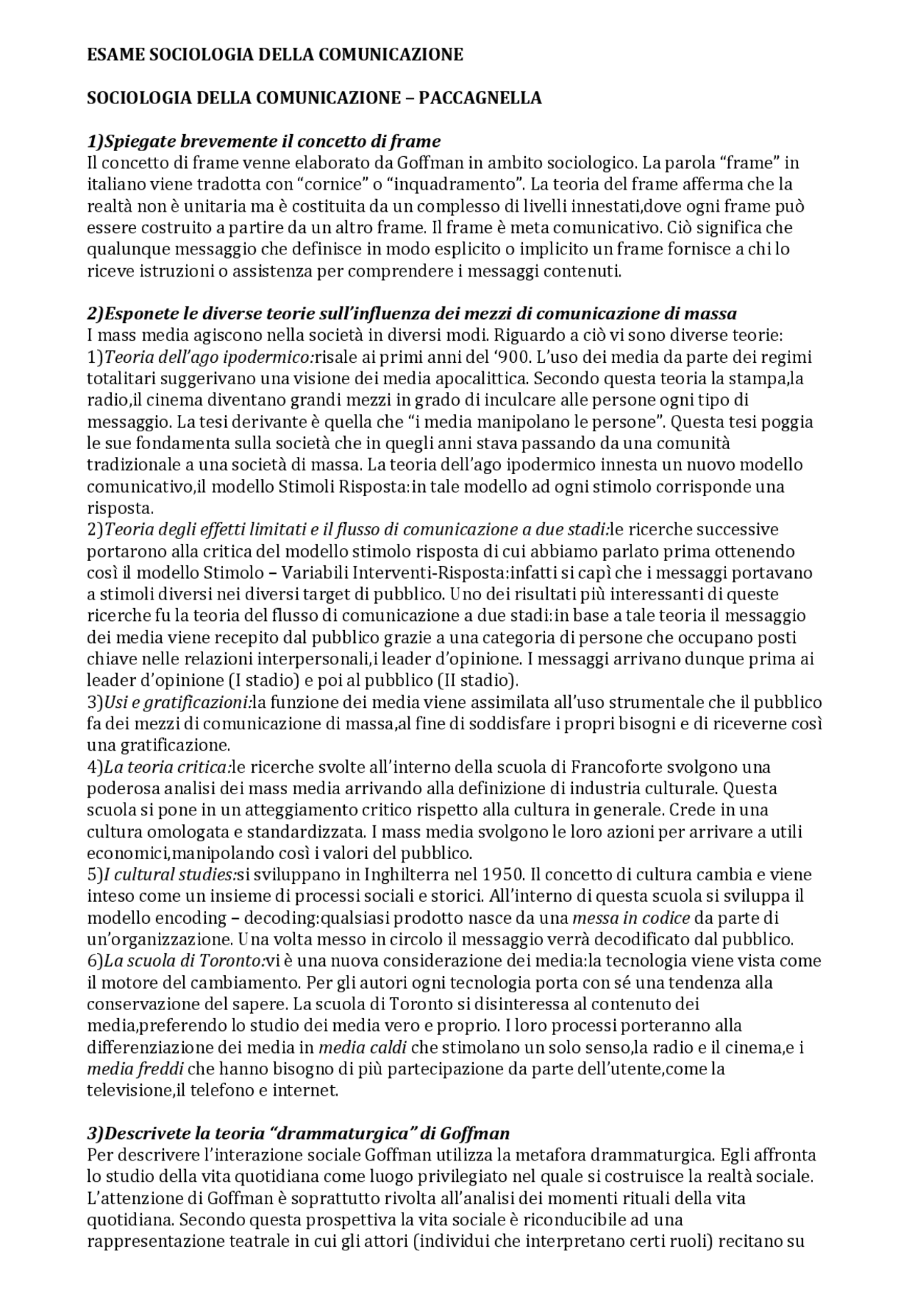 Esame Sociologia Della Comunicazione Unige Docsity