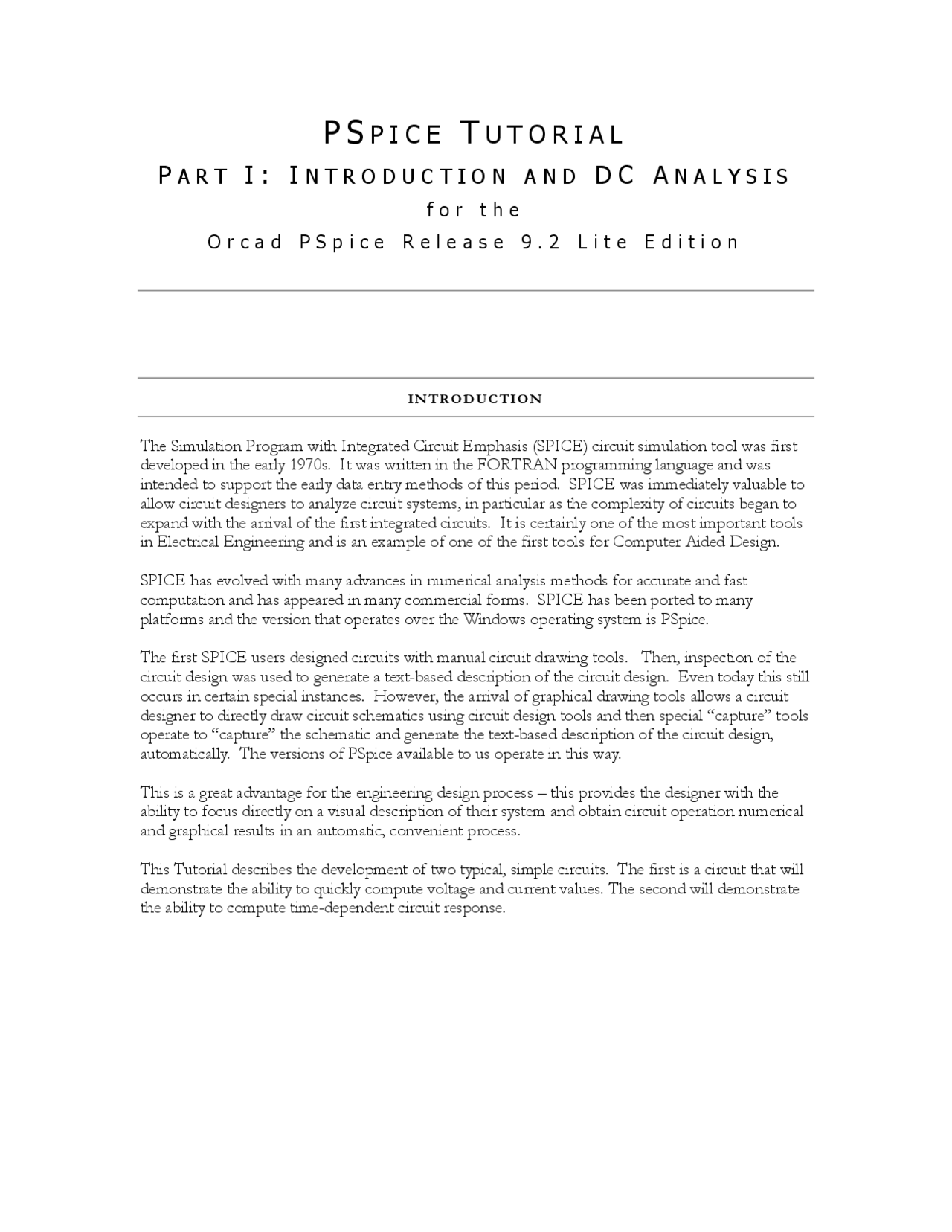 Pspice dc tutorial | Rezime' predlog Elektronika - Docsity