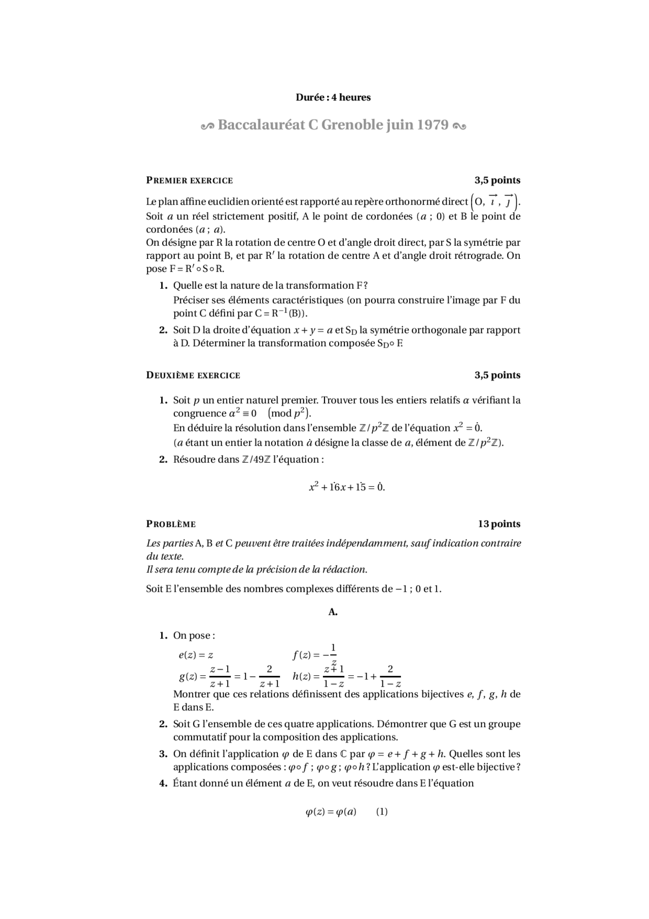 Algèbre Exercitation 3 Docsity