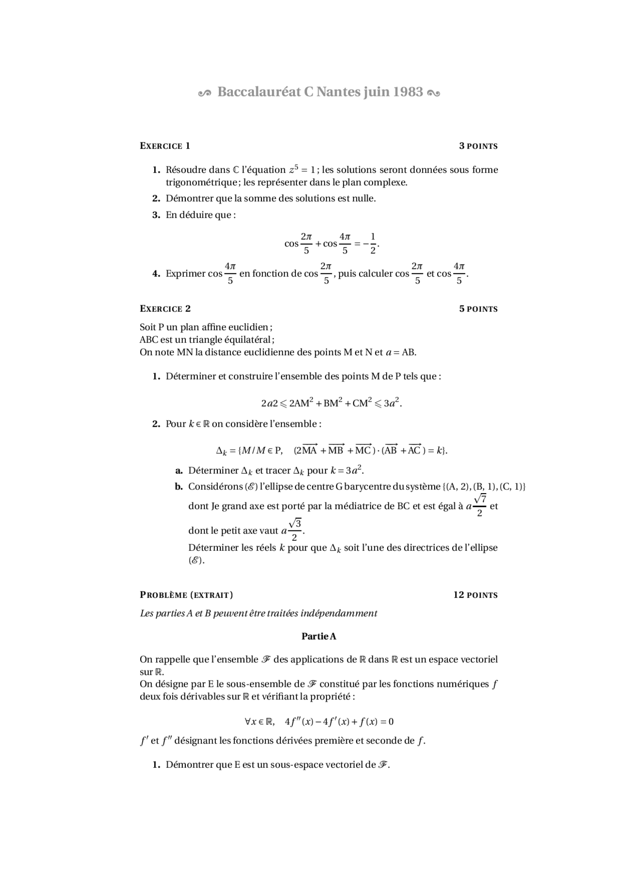 L'analyse numérique – exercices d'algèbre – 8 - Docsity