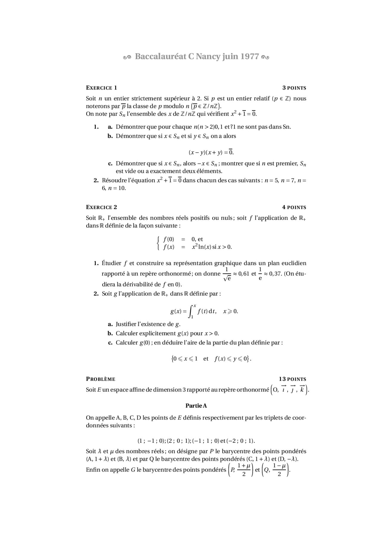 Exercices Algèbre 4 Docsity