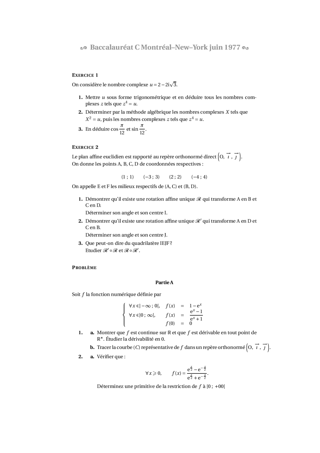 Exercices Algèbre 3 Docsity