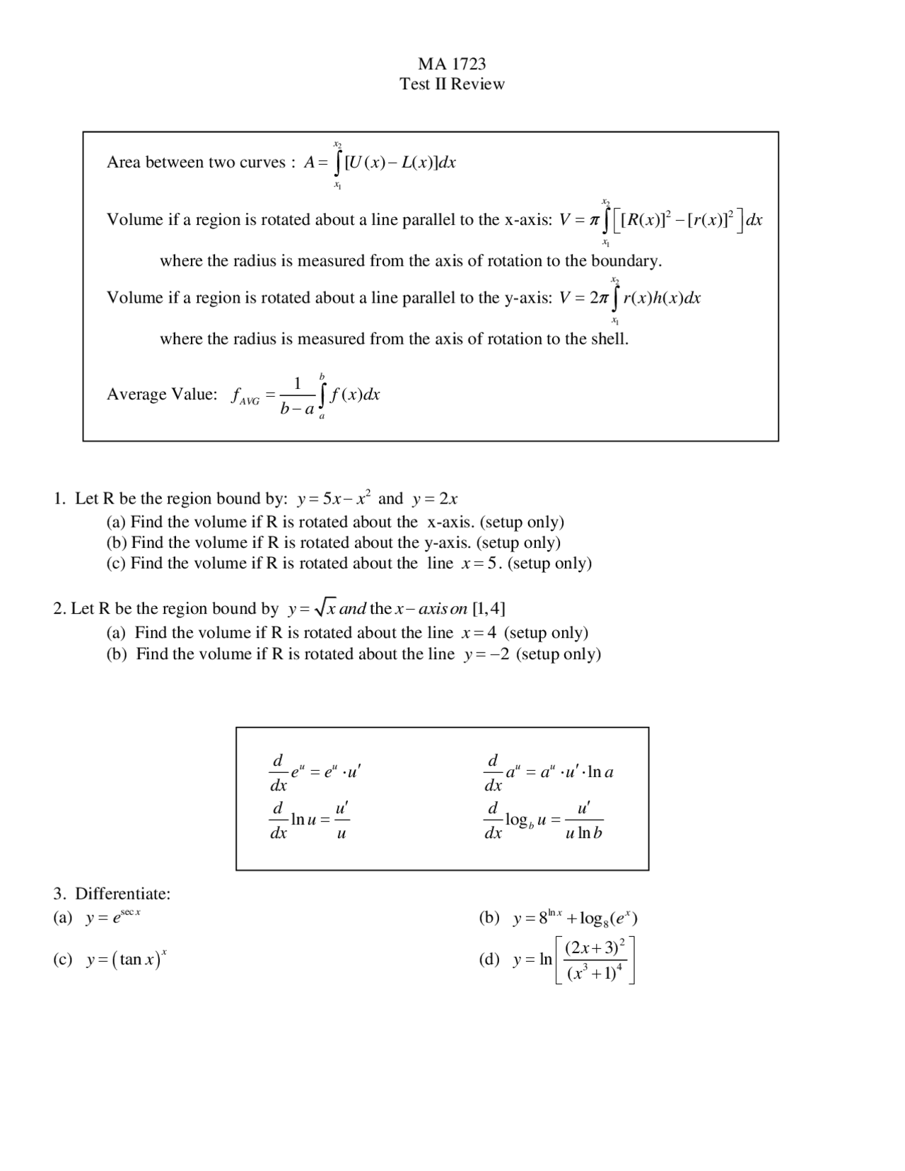 7 Problems On Calculus Ii Examination Ii Practice Ma 1723 Docsity