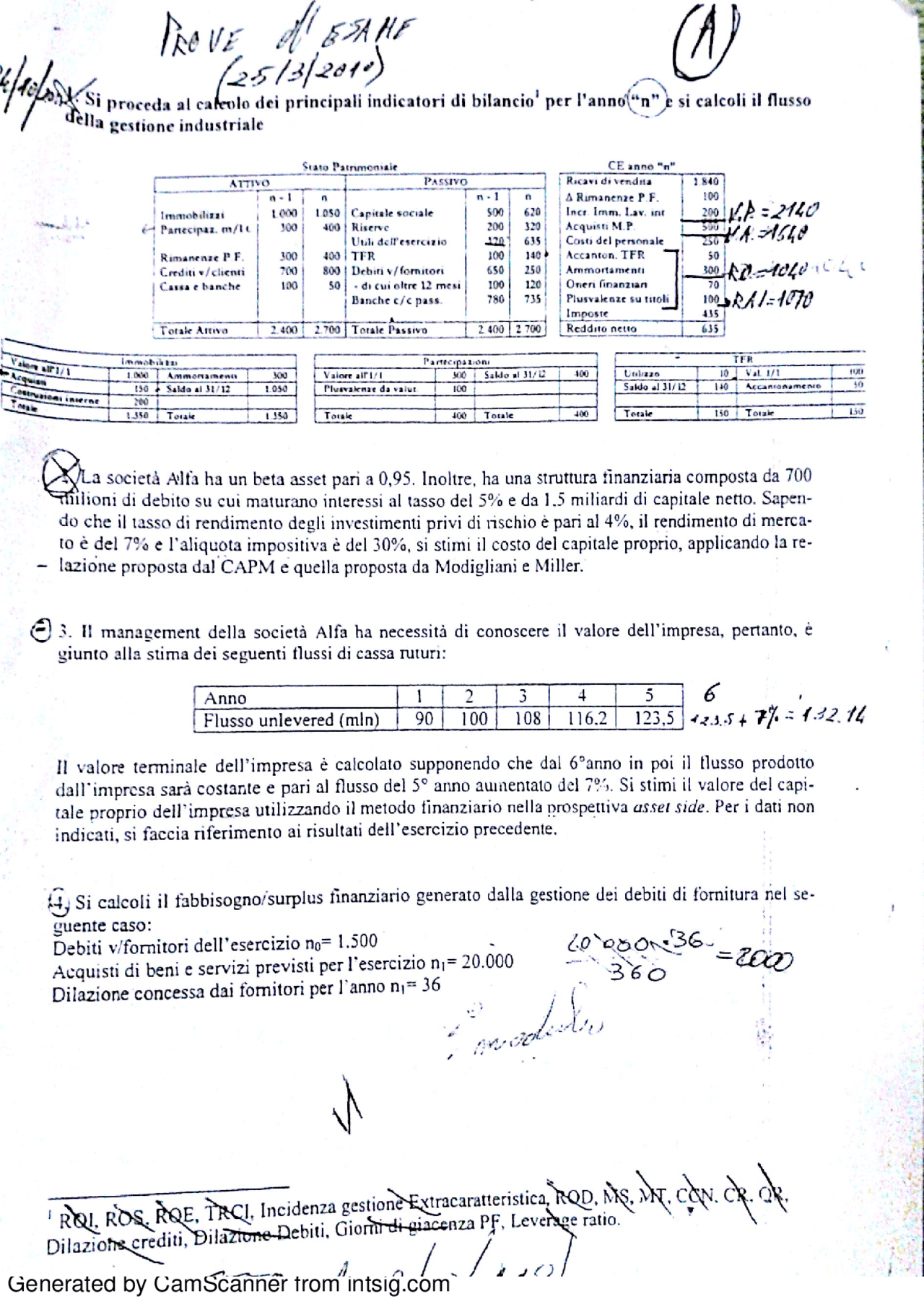 Prove Esame Finanza Docsity