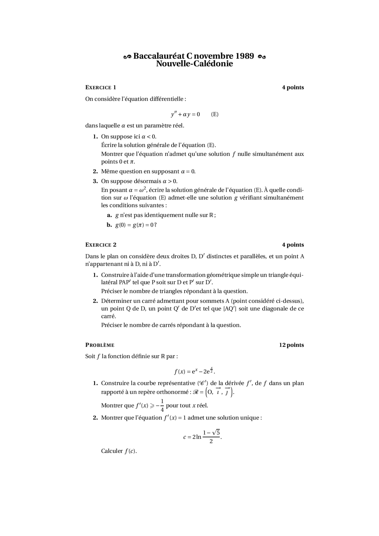 Géométrie Algorithmique Examen Baccalauréat 12 Docsity
