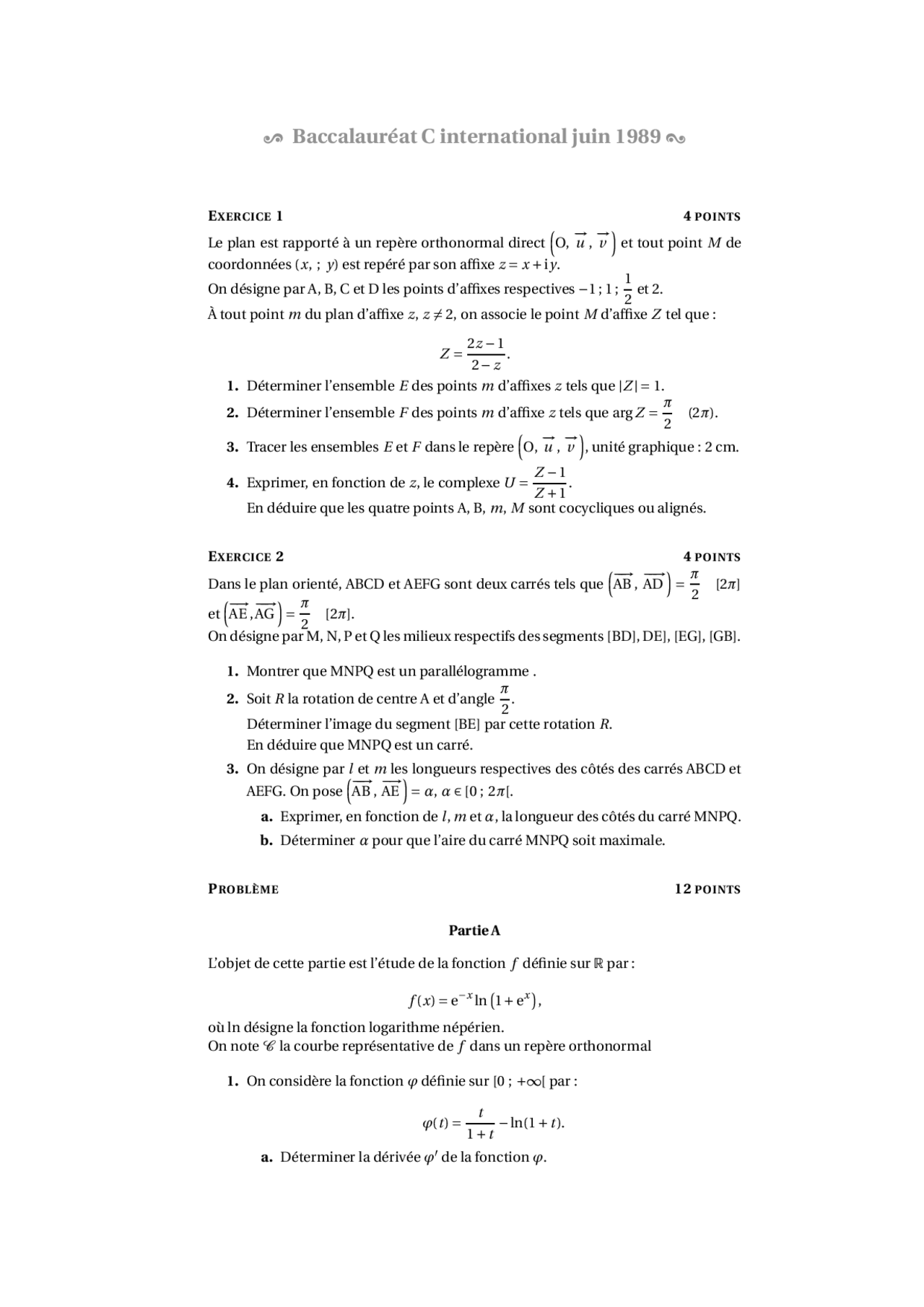 Géométrie Algorithmique Examen Baccalauréat 4 Docsity