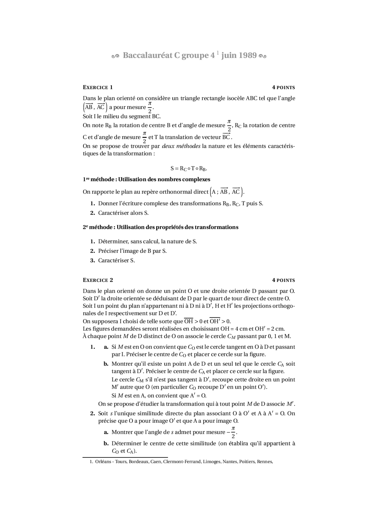 Géométrie algorithmique – examen baccalauréat 13 - Docsity