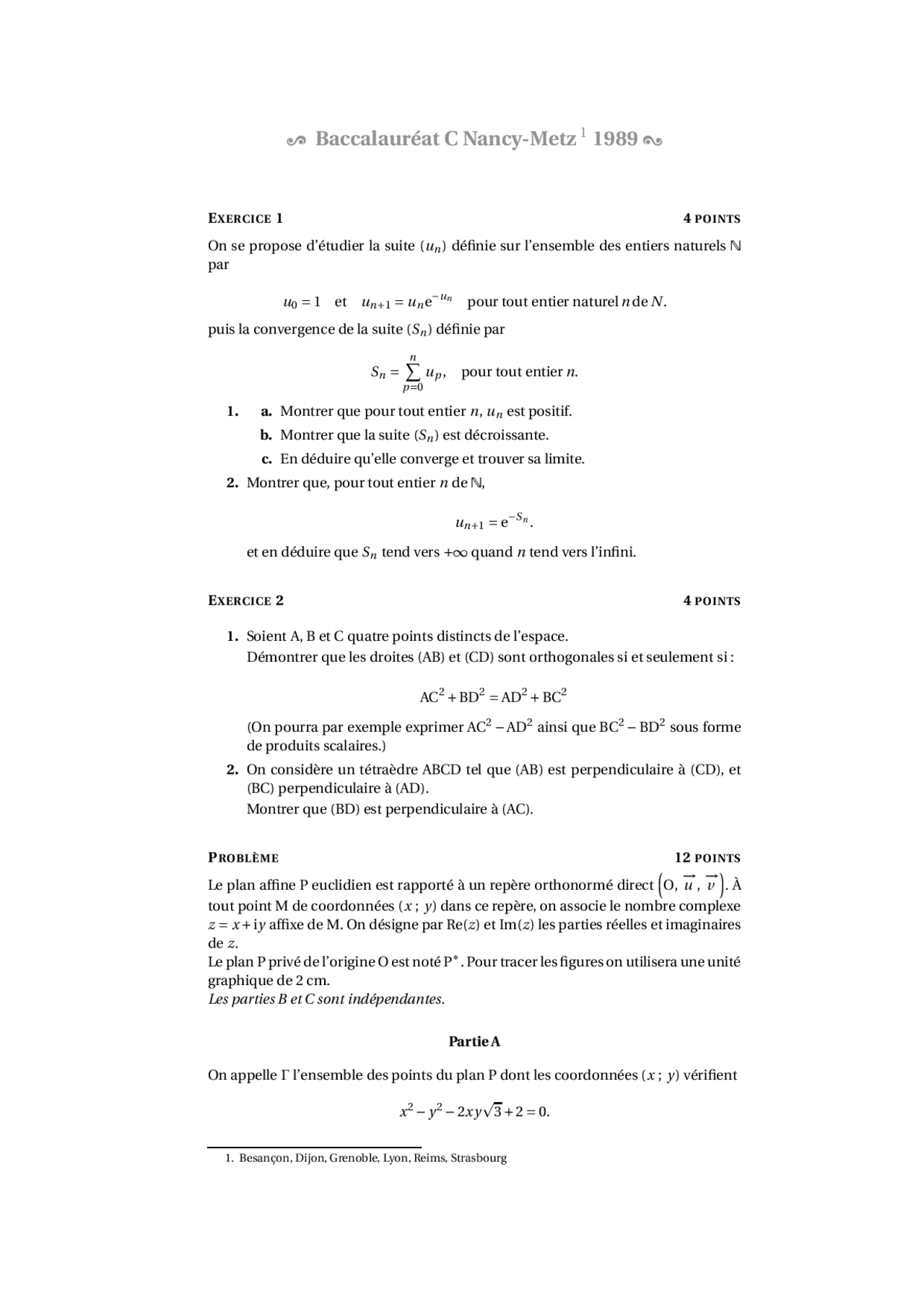 Géométrie Algorithmique Examen Baccalauréat 11 Docsity