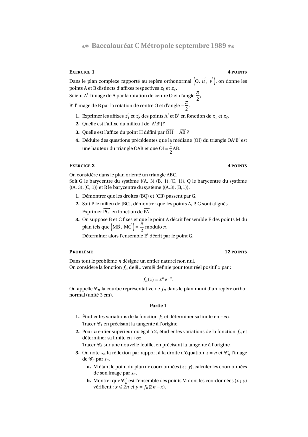Géométrie Algorithmique Examen Baccalauréat 9 Docsity