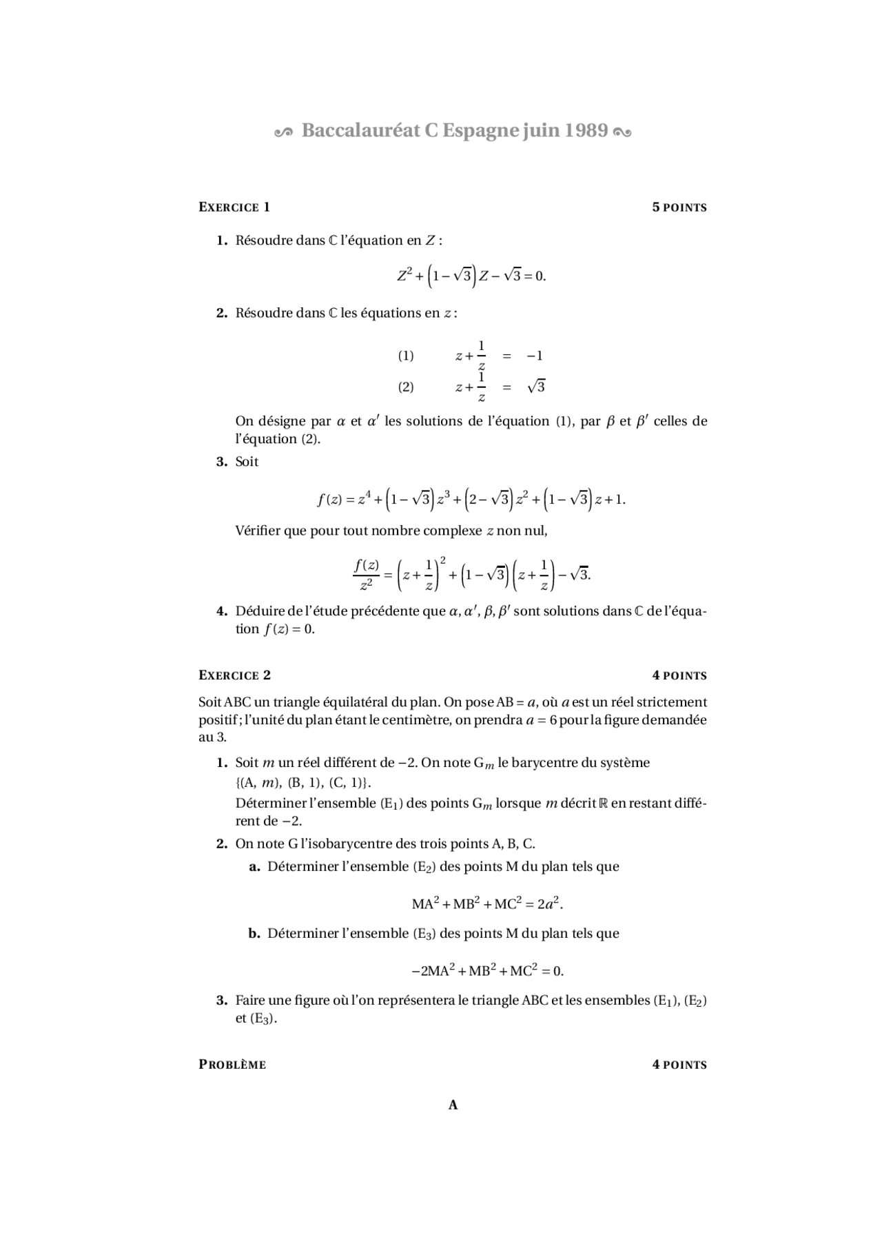 Géométrie Algorithmique Examen Baccalauréat 5 Docsity