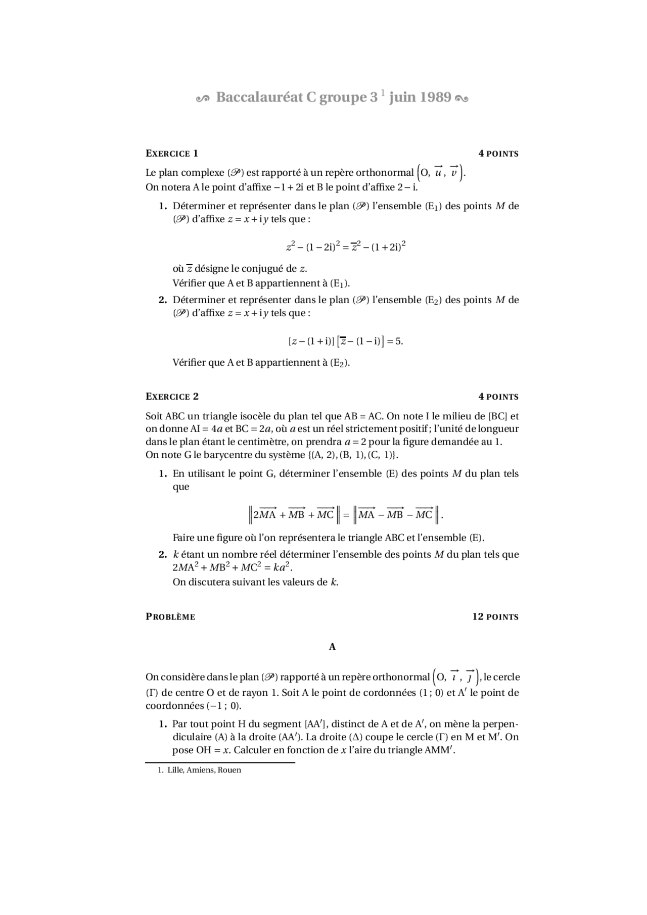 Géométrie Algorithmique Examen Baccalauréat 7 Docsity