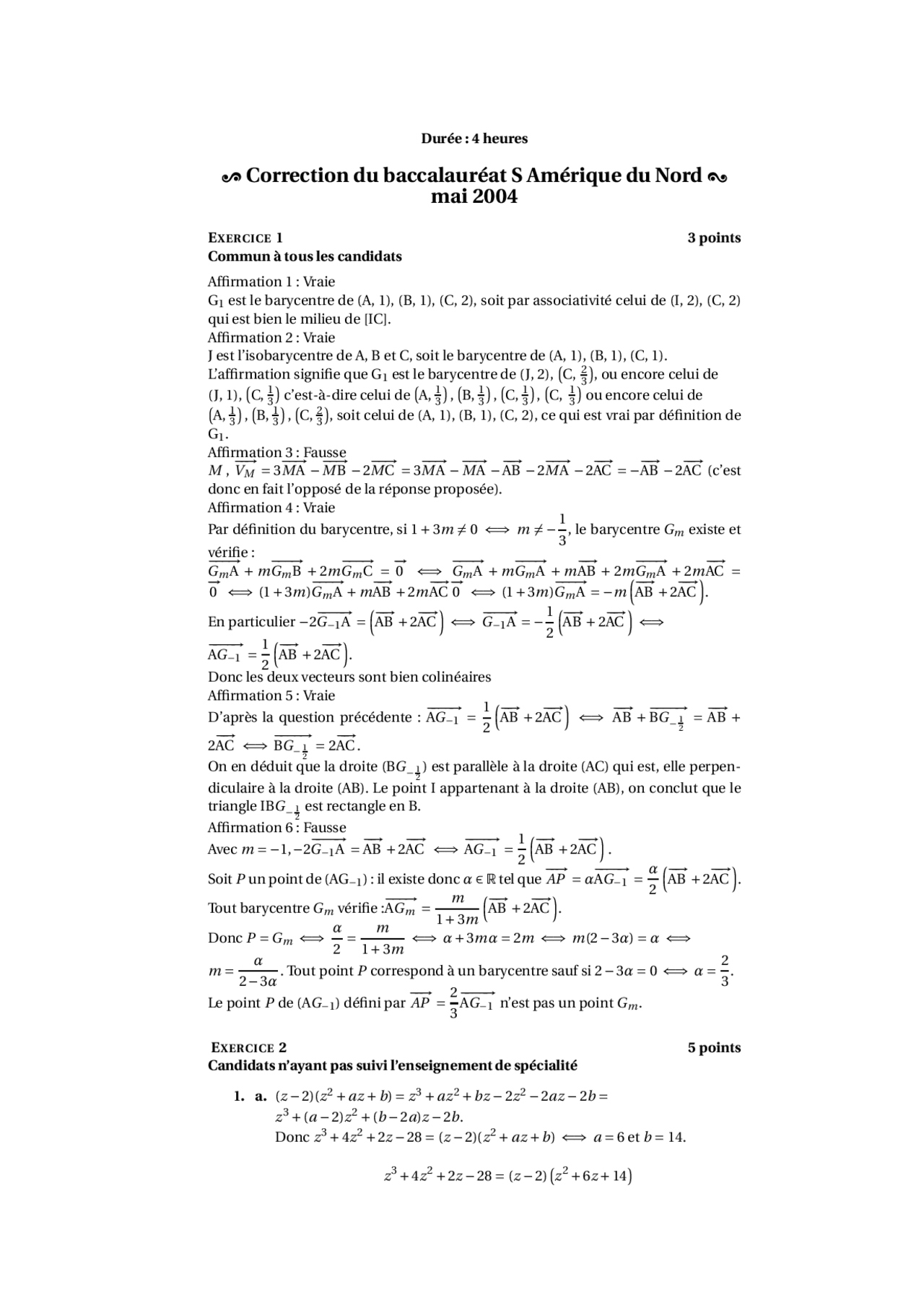 Exercitation Algèbre 2 Correction Docsity