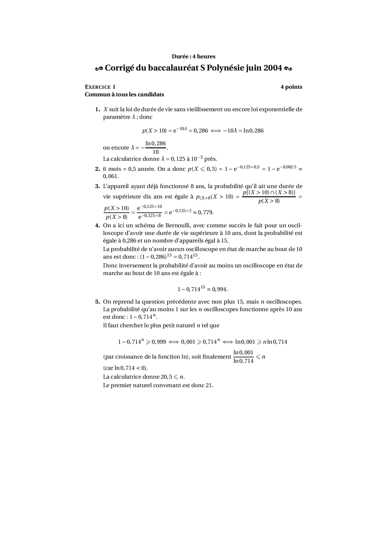 Correction Exercices Algèbre 4 Docsity