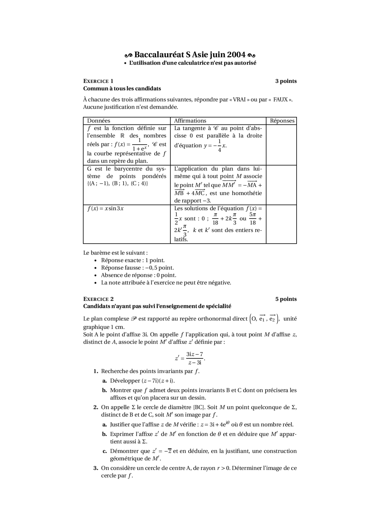 Exercitation Algèbre 6 Correction Docsity