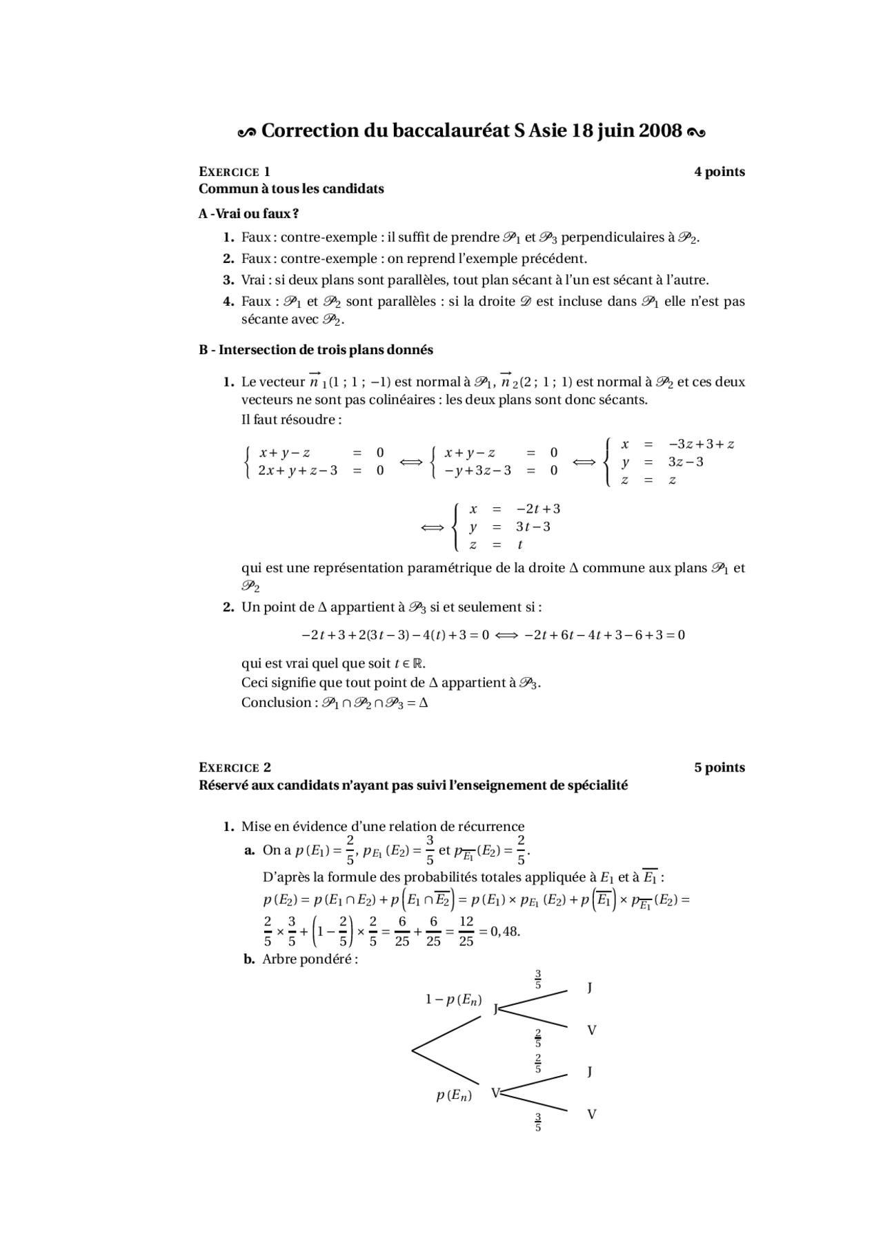 Série De Mathématique Correction 10 Docsity