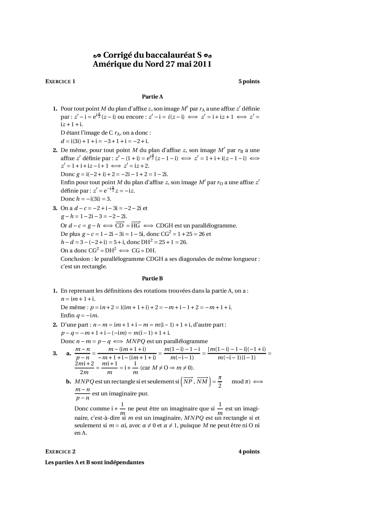 Corrigé Exercices Calcul Avancé 1 Exercices Calcul Avancé Docsity