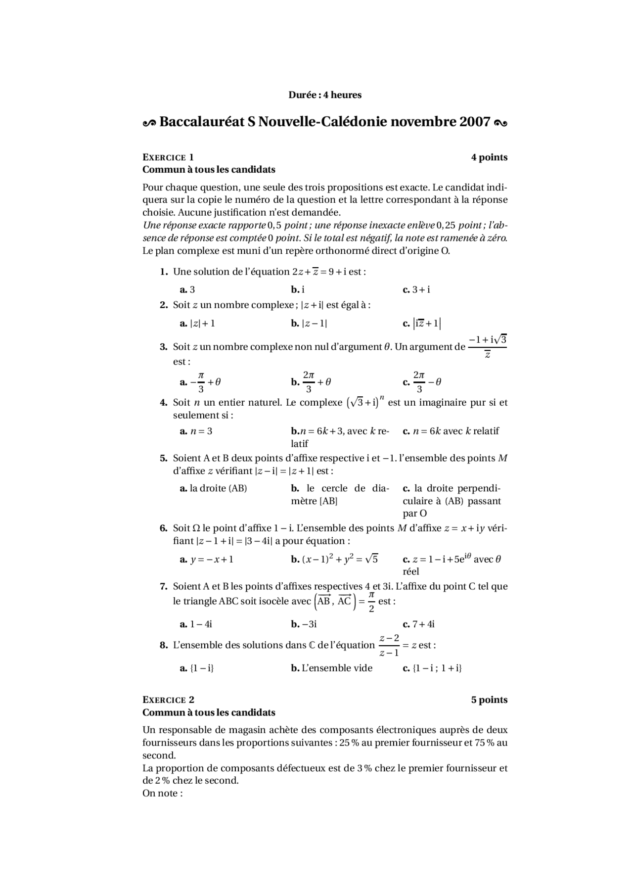 Correction Examen Mathématique 9 Docsity