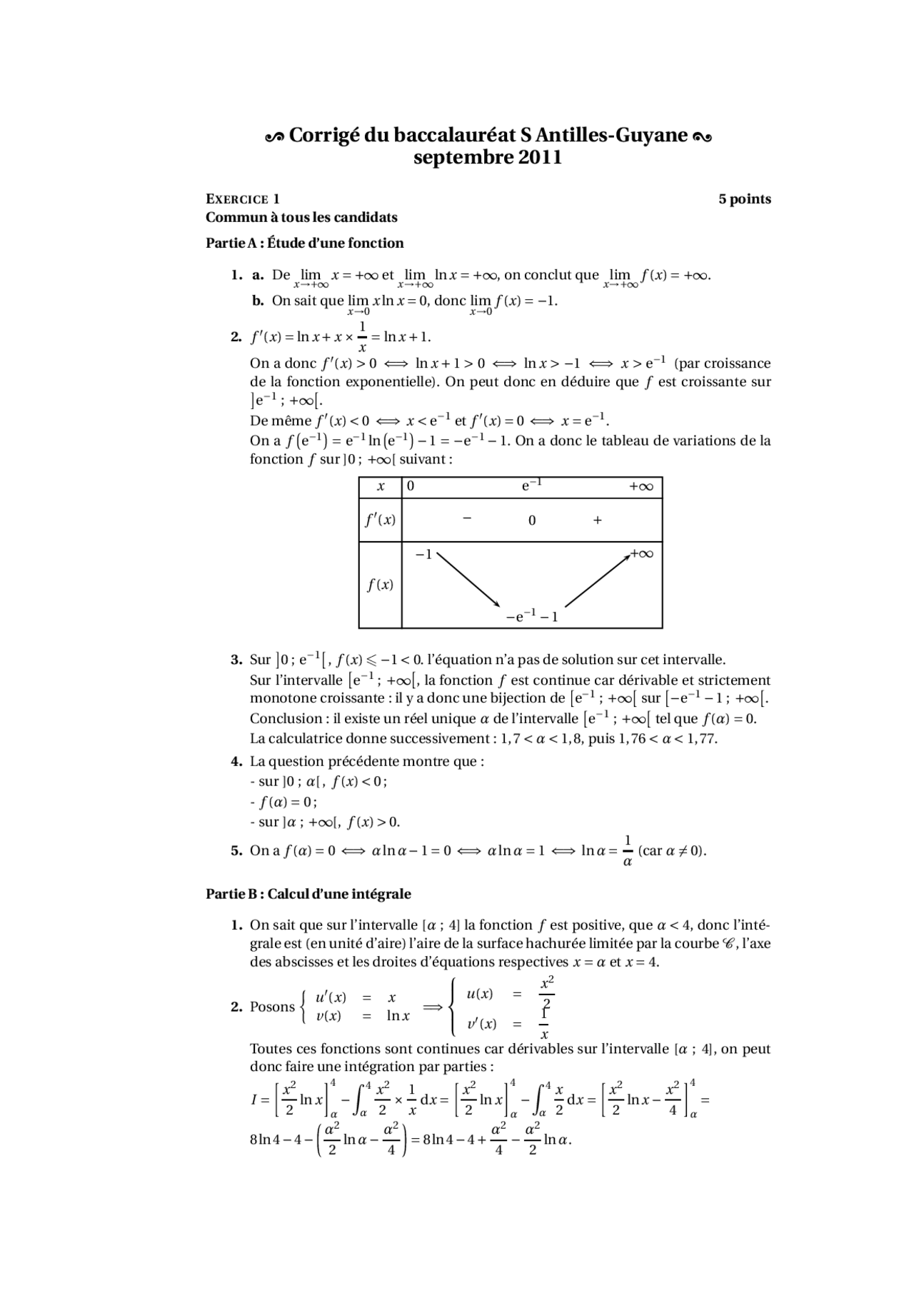 Corrigé Exercices Calcul Avancé 5 Docsity