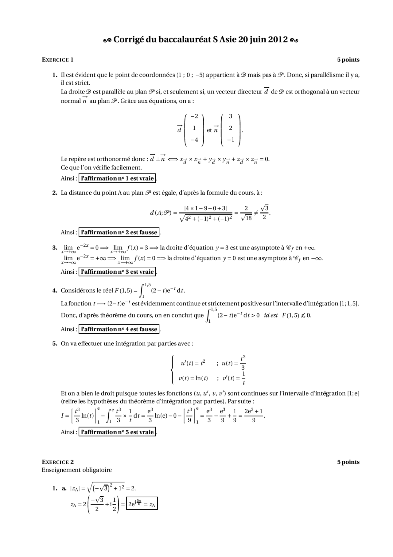 Algèbre Correction Des Exercices 6 Docsity