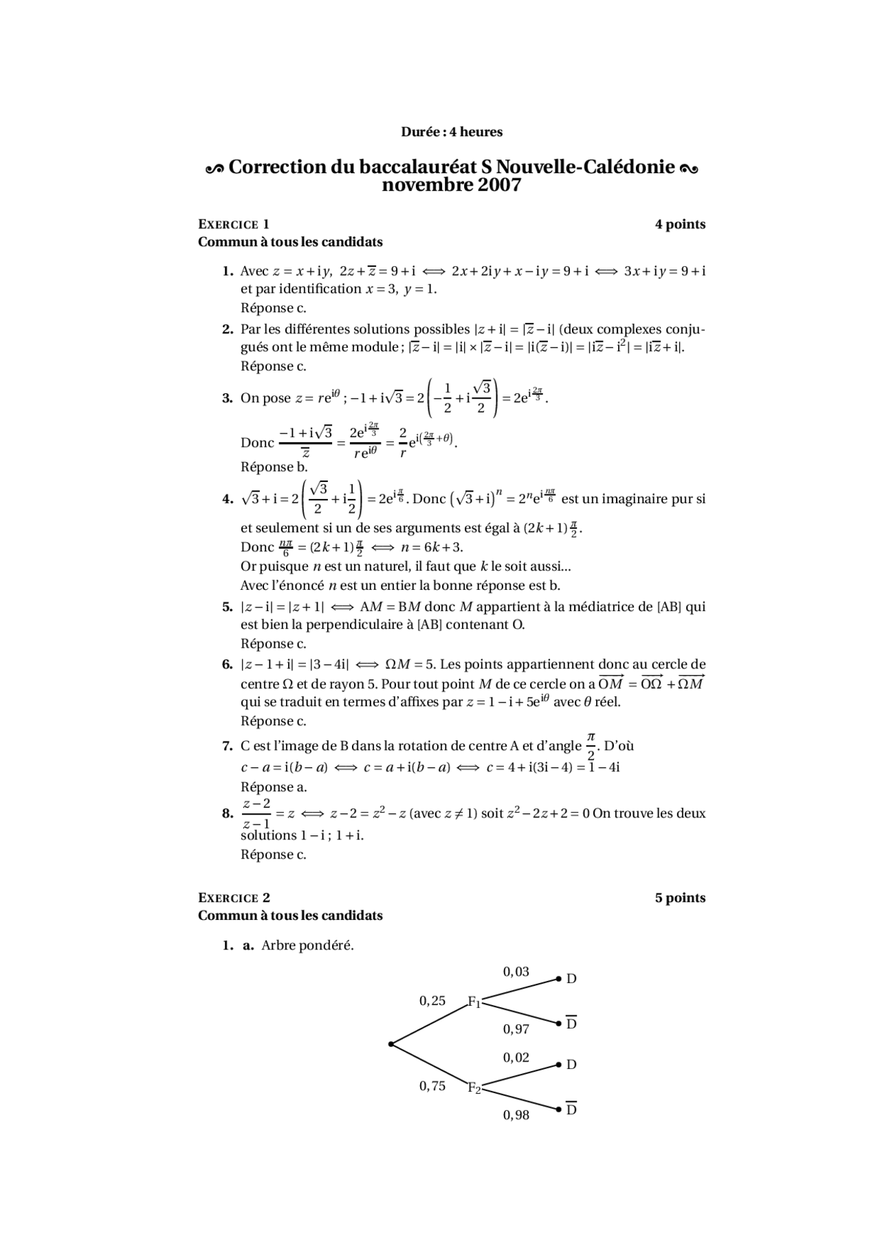 Correction examen - mathématique 13 - Docsity