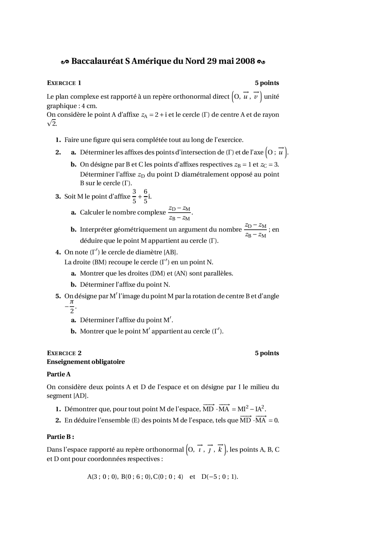 Série De Mathématique Correction 1 Docsity