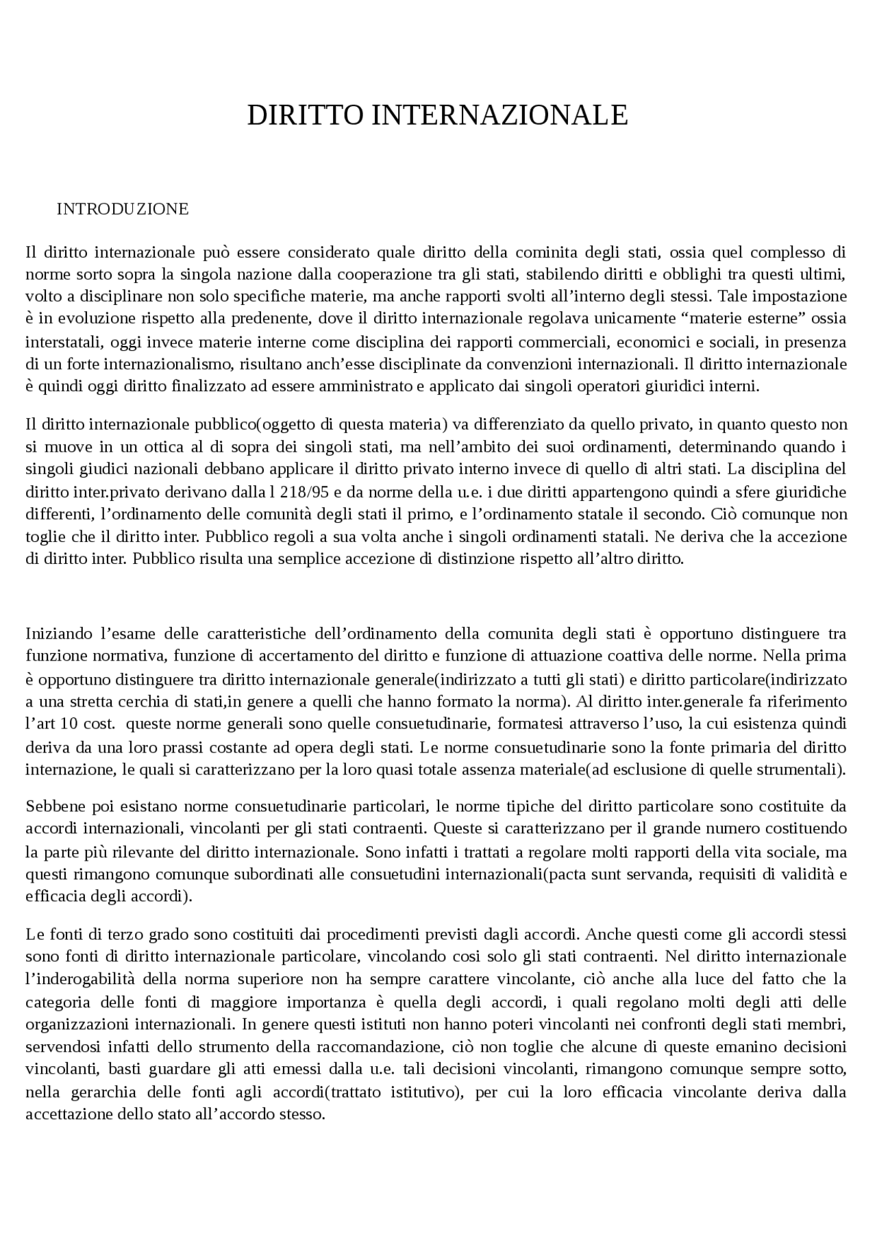 DIRITTO INTERNAZIONALE - Docsity