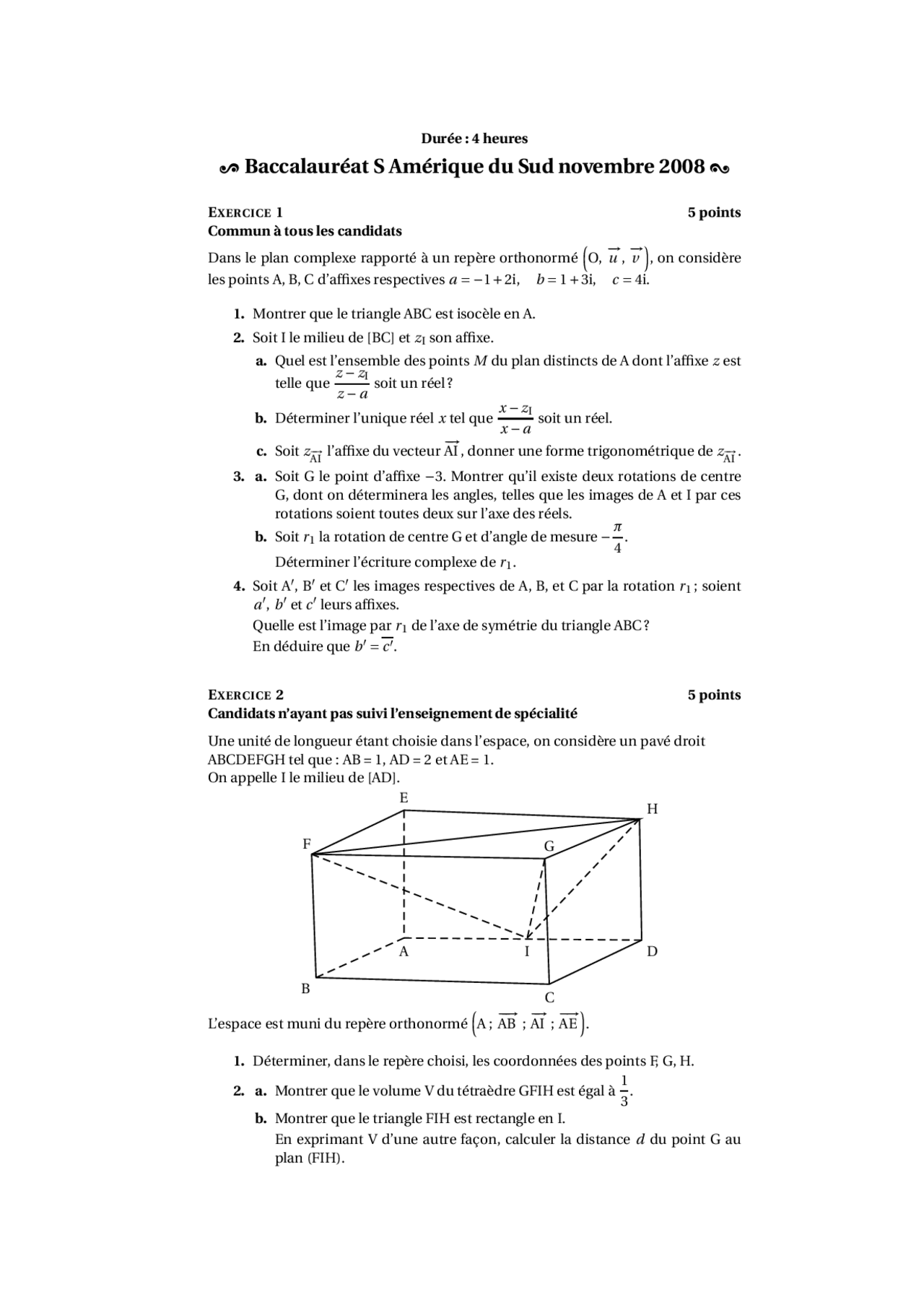 Série De Mathématique Correction 2 Docsity