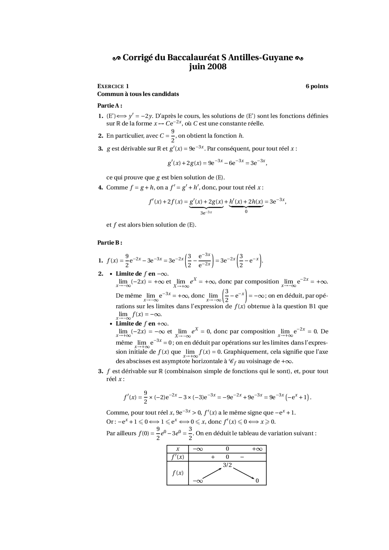 Série De Mathématique Correction 4 Exercices Mathématiques Docsity