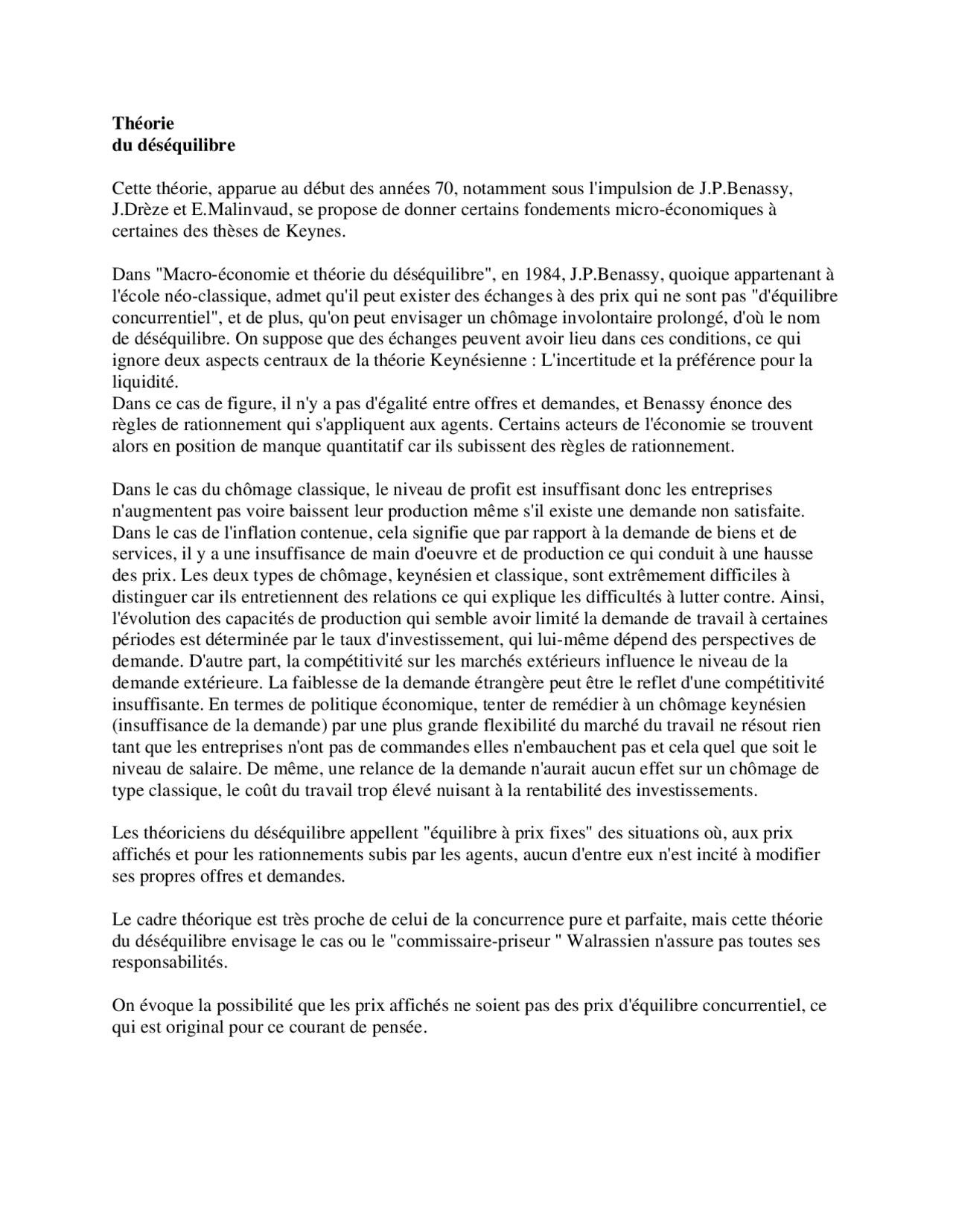 Notes De Macro économie Théorie Du Déséquilibre Docsity