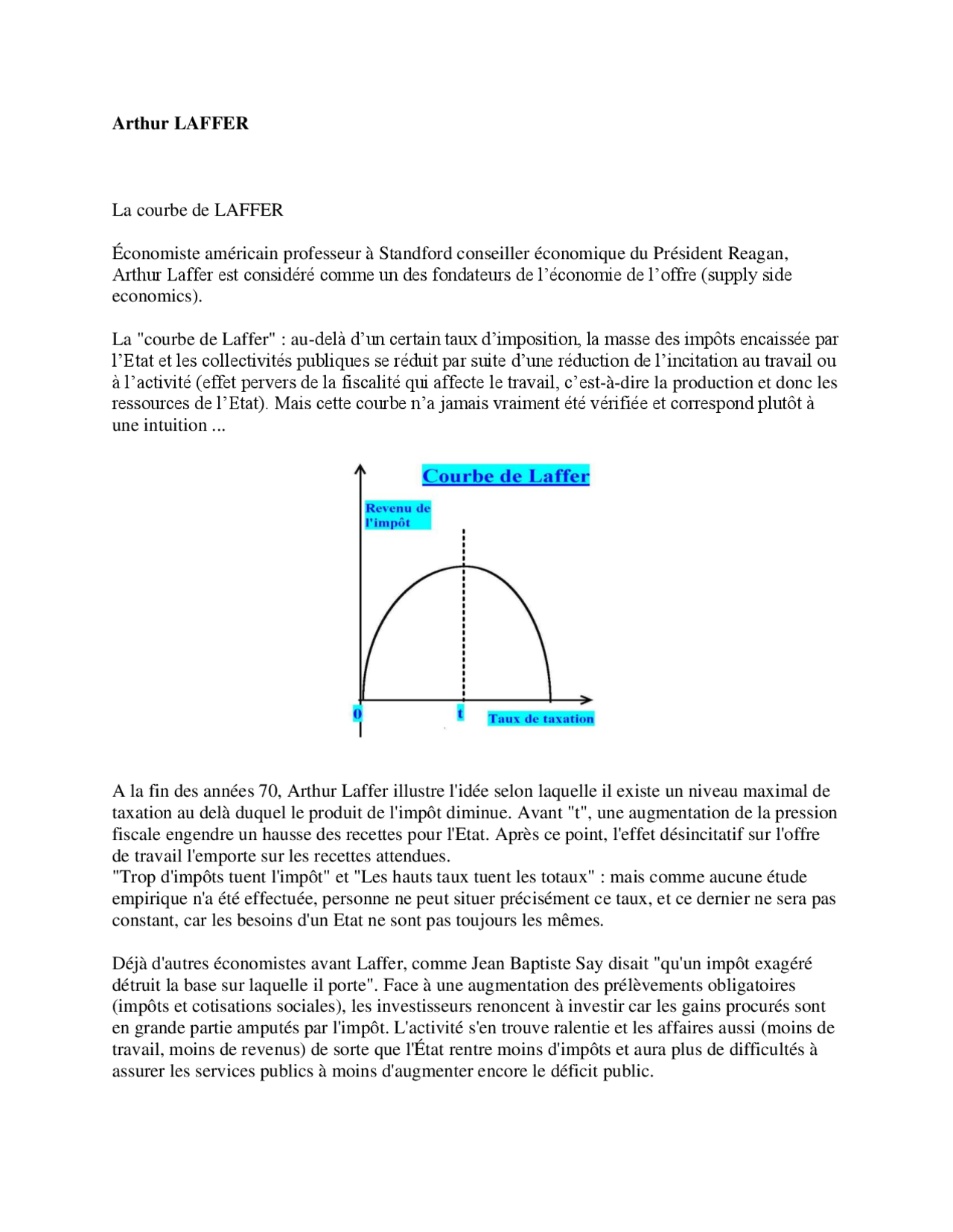 Macro économie – La courbe de LAFFER - Docsity
