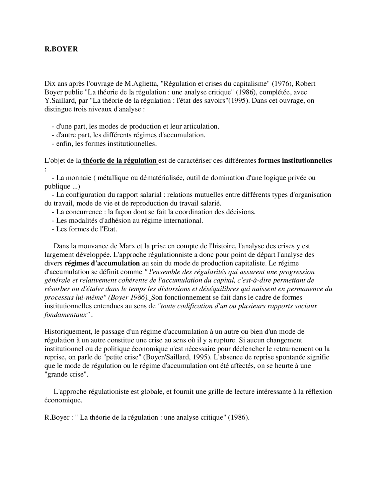 Notes De Macro économie Théorie De La Régulation Notes
