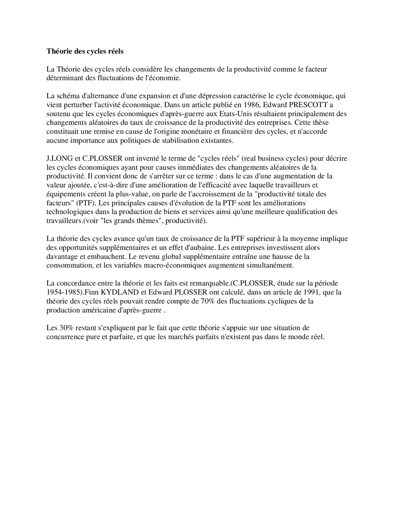 Notes De Macro économie Théorie Des Cycles Réels Docsity