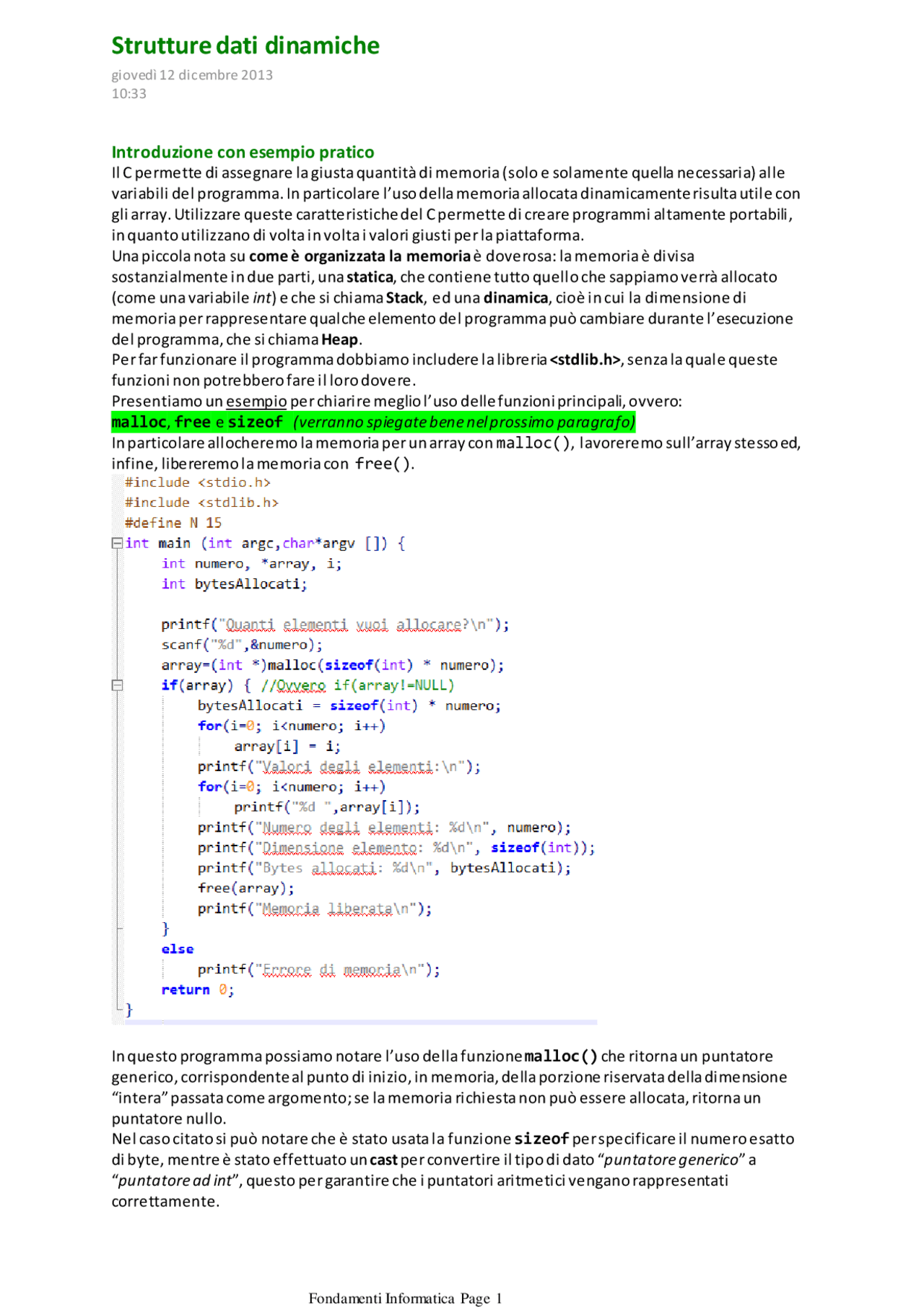 Appunti su Strutture dati dinamiche - Programmazione C - Docsity