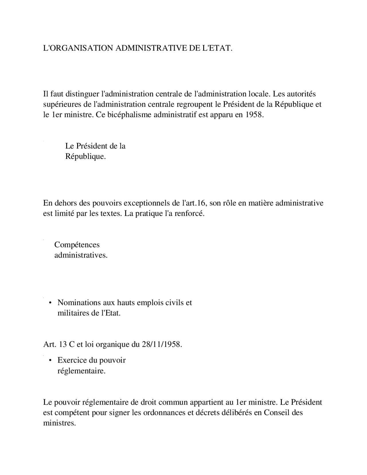 Notes Sur Lorganisation Administrative De Letat Docsity