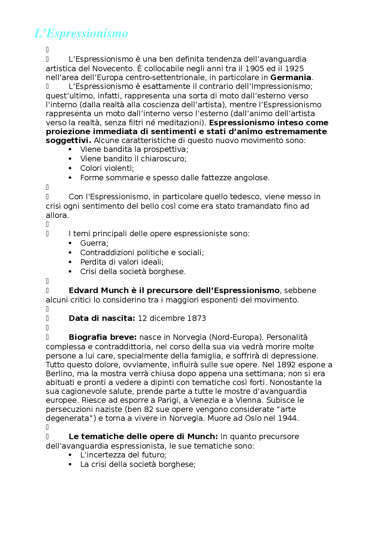 Lespressionismo Docsity
