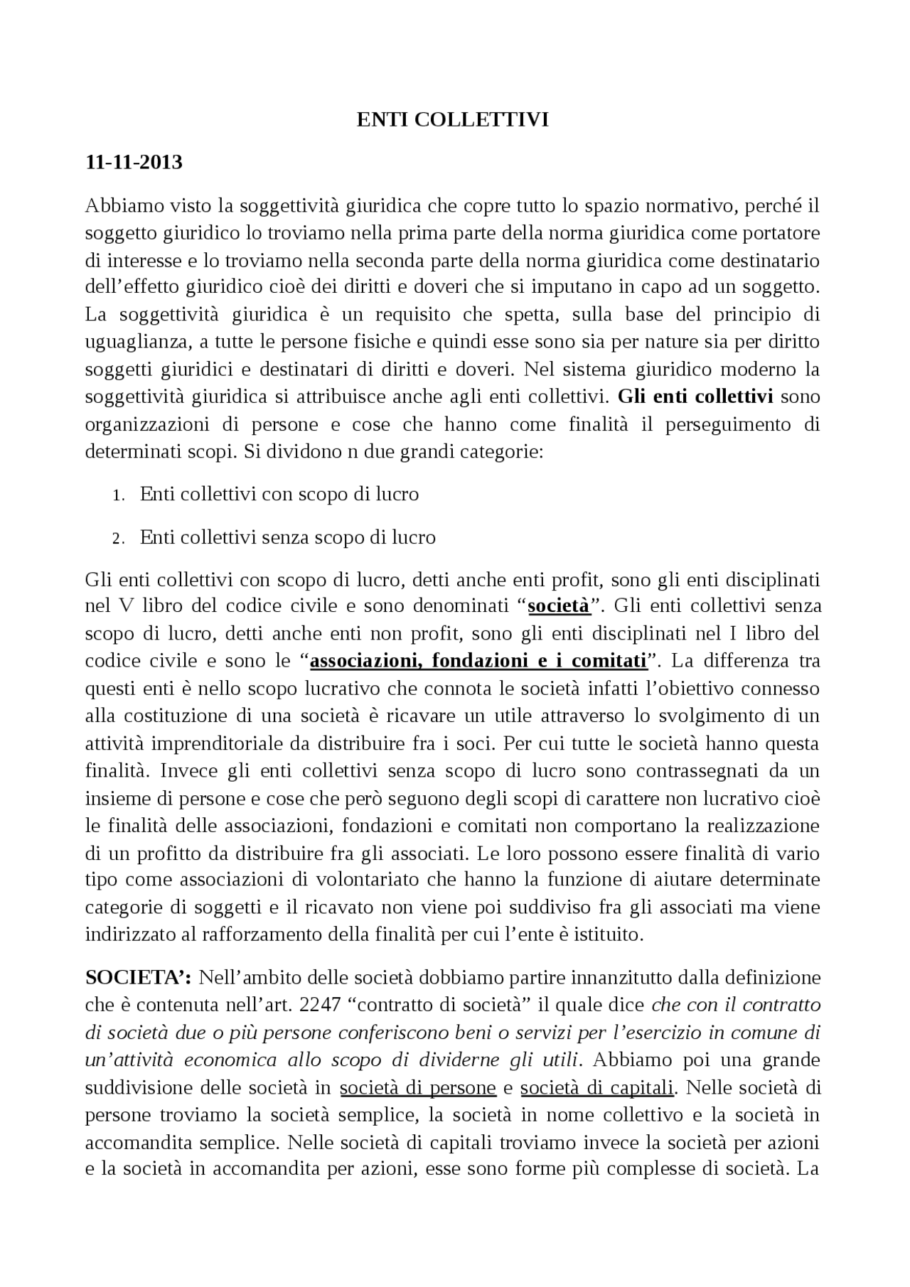 Lezione Enti Collettivi Docsity