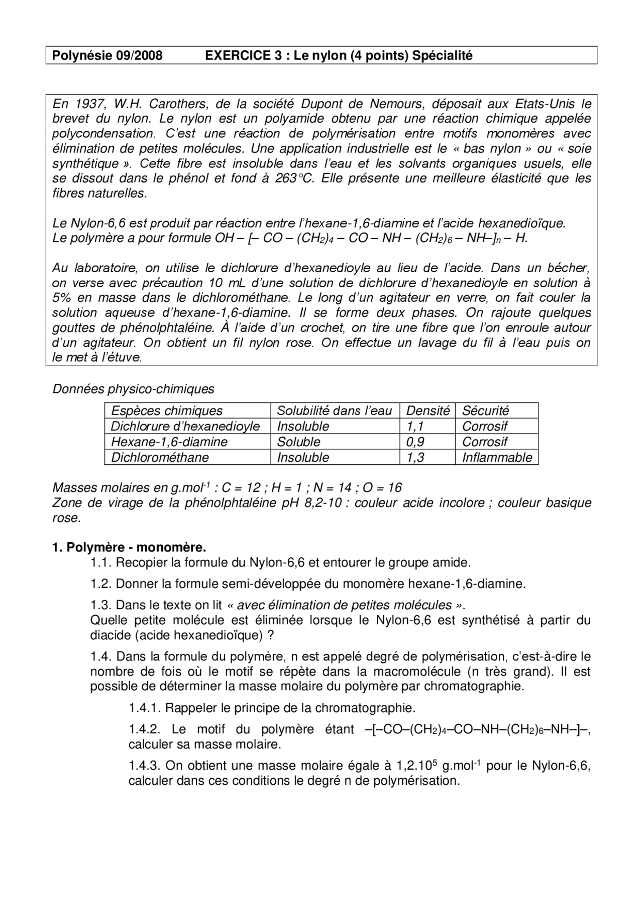 Exercices Sur Le Nylon Docsity