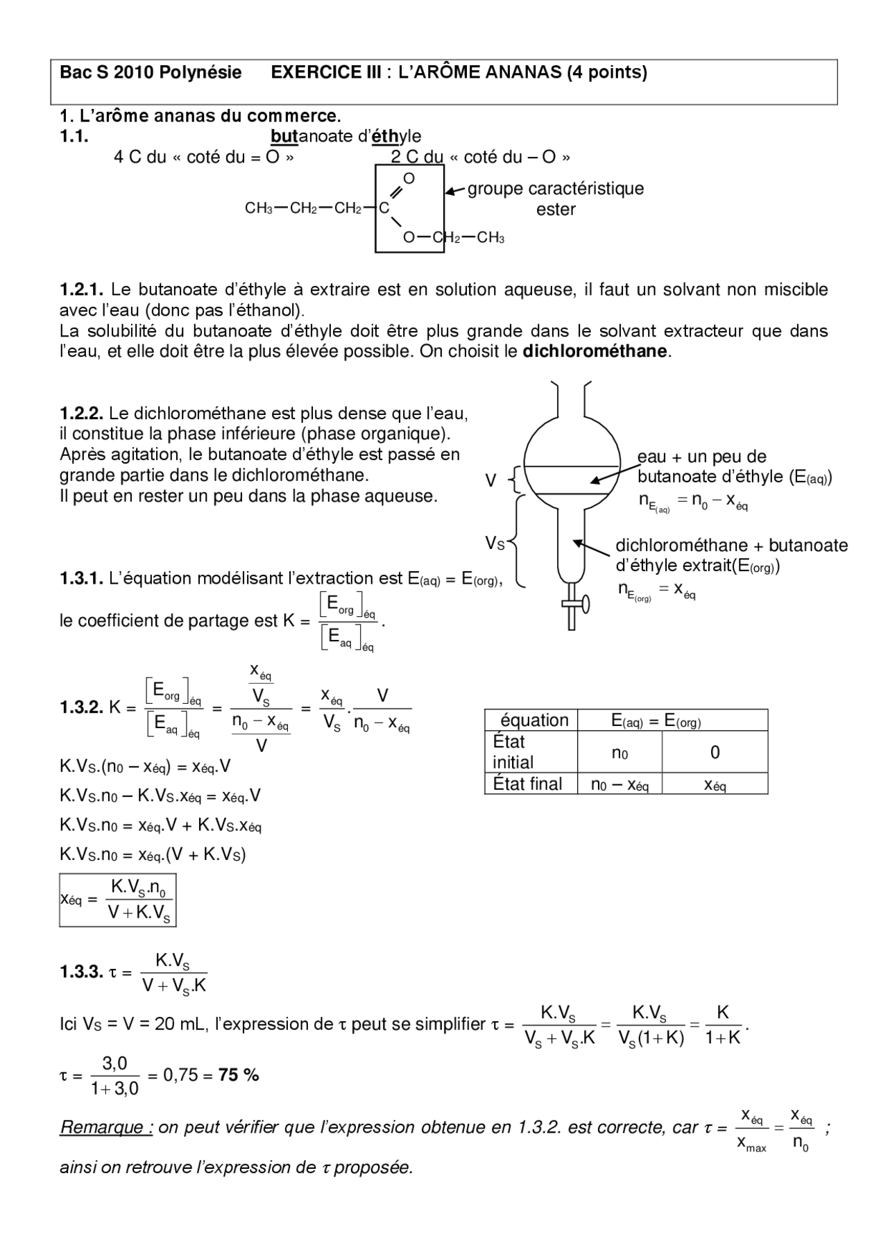 Exercices Lar么me Ananas Correction Exercices Chimie Docsity