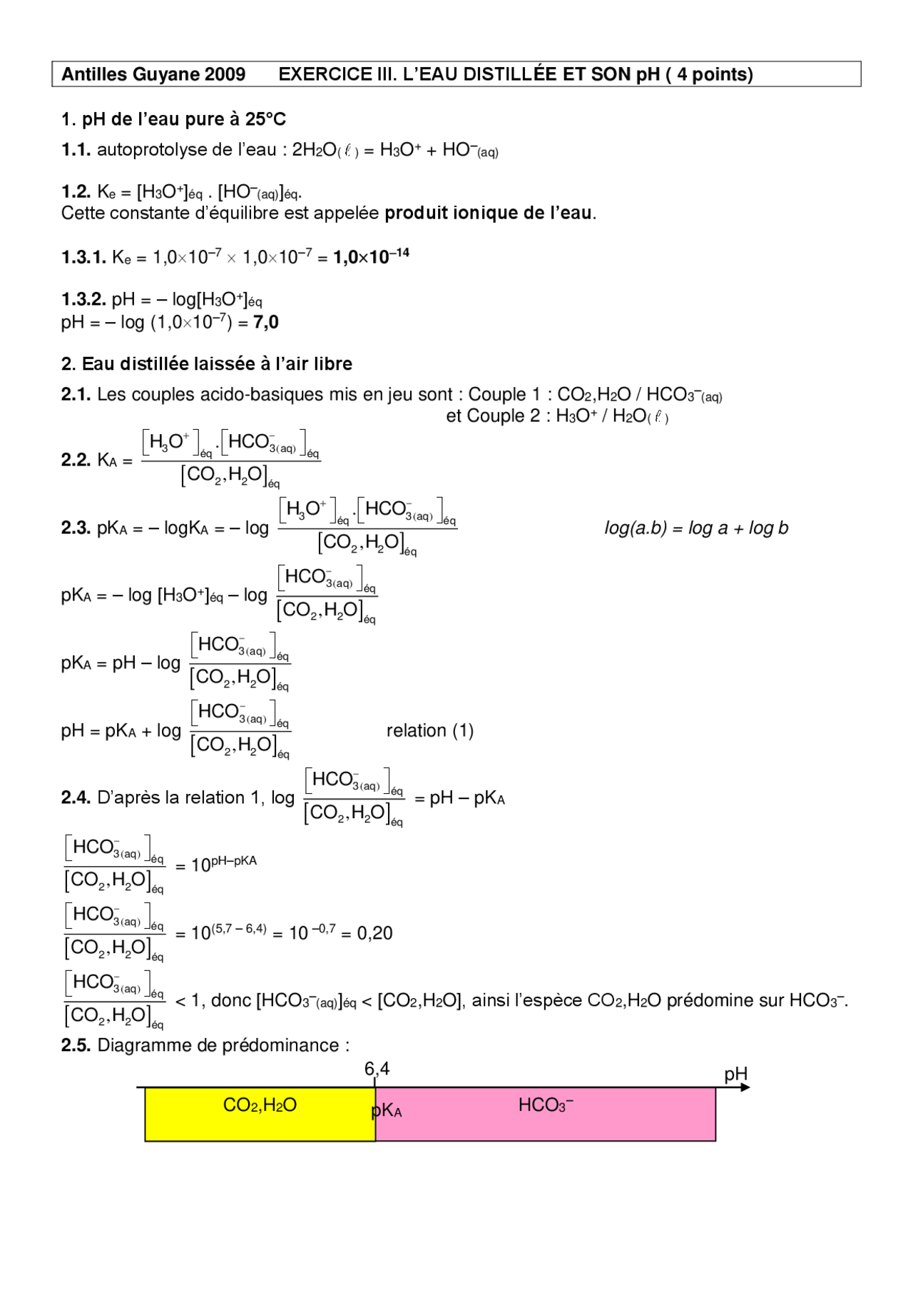 Chimie - exercices sur l’eau distillée et son ph - correction ...